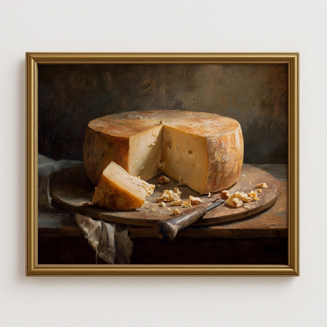 Rustic Cheese Wheel Still Life, Farmhouse Kitchen Wall Art, Moody ...