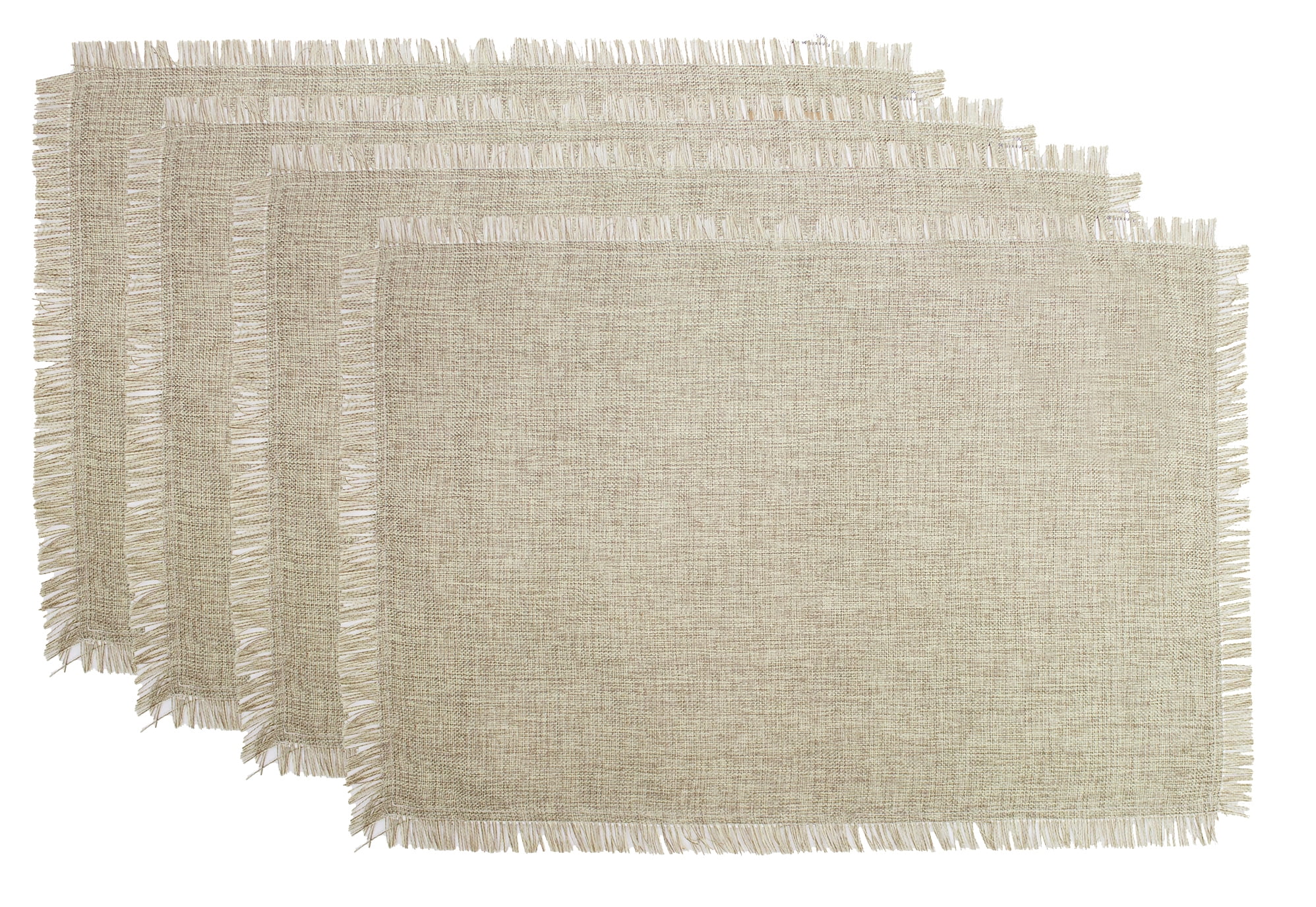 Rustic Chic Plain Table Placemat with Frayed Edges - Set of 4 (Natural ...