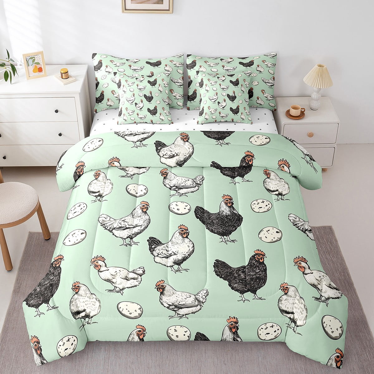 Rustic Chicken Bed In A Bag With Sheets Cute Chicken Egg Pattern Queen ...