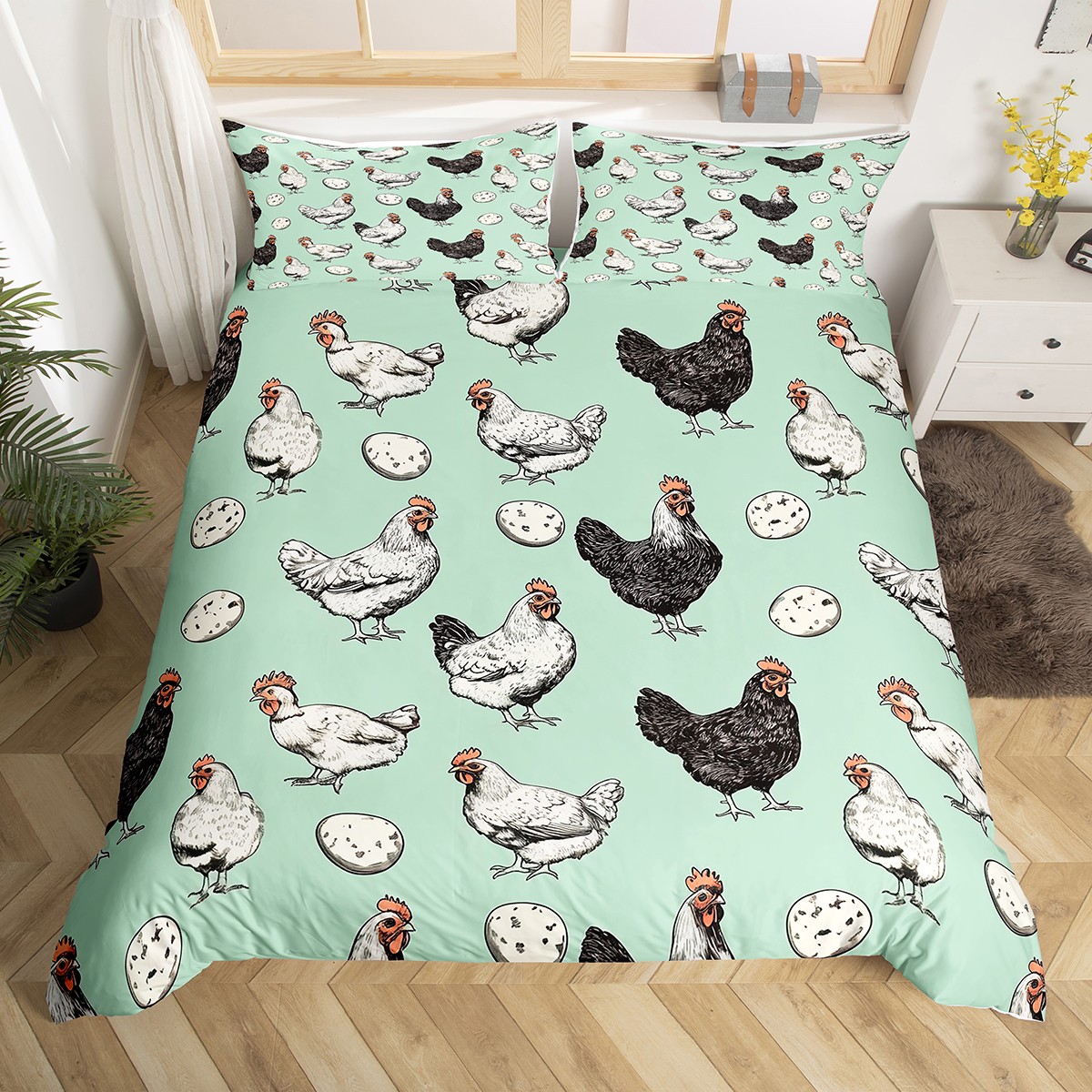 Rustic Chicken Comforter Cover Cute Chicken Egg Pattern Twin Bedding ...
