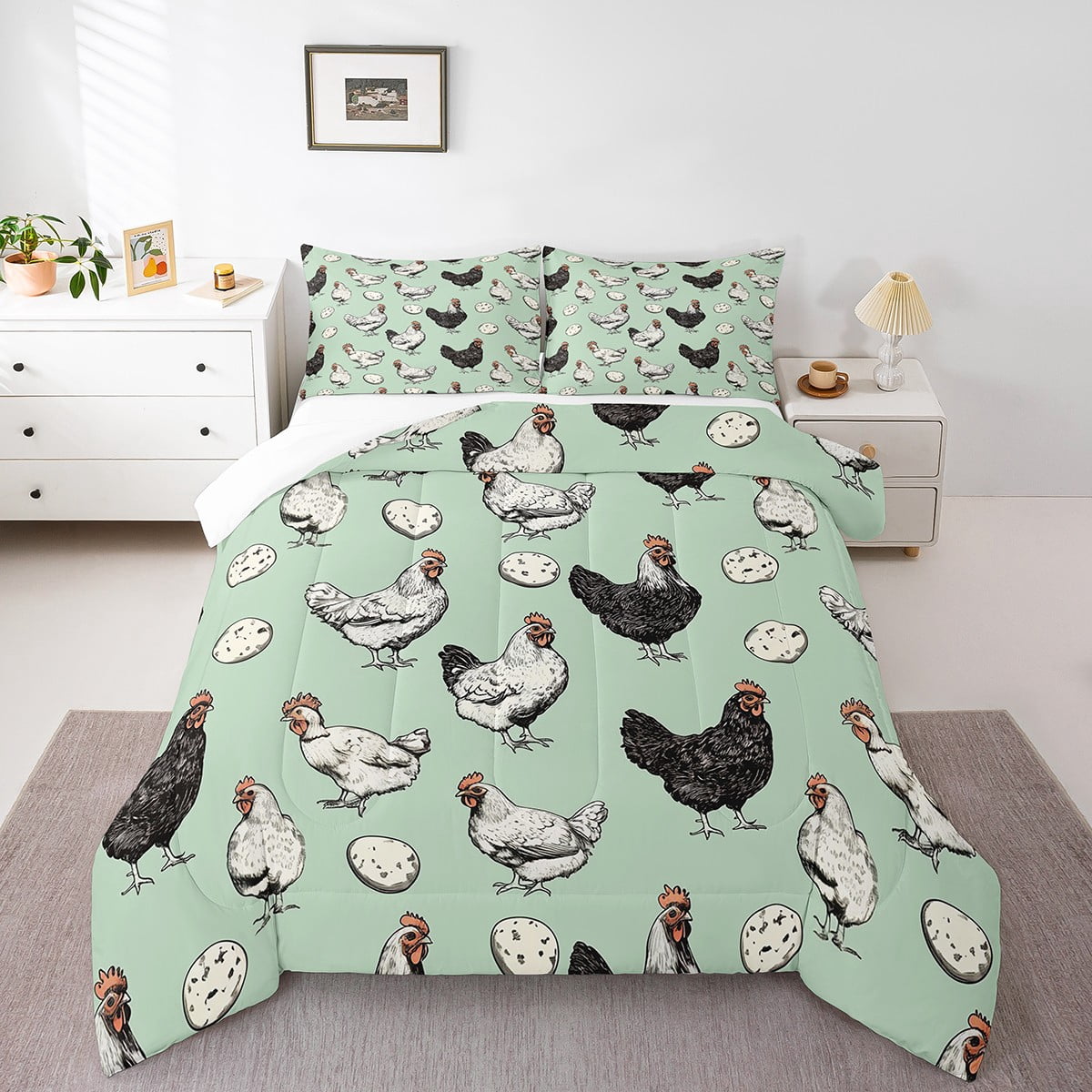 Rustic Chicken Comforter Set Cute Chicken Egg Pattern Full Bedding Set ...