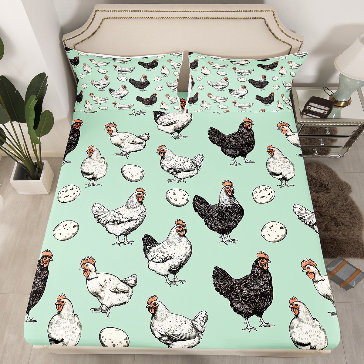 Rustic Chicken Fitted Sheet Cute Chicken Egg Pattern Twin Bedding Set ...
