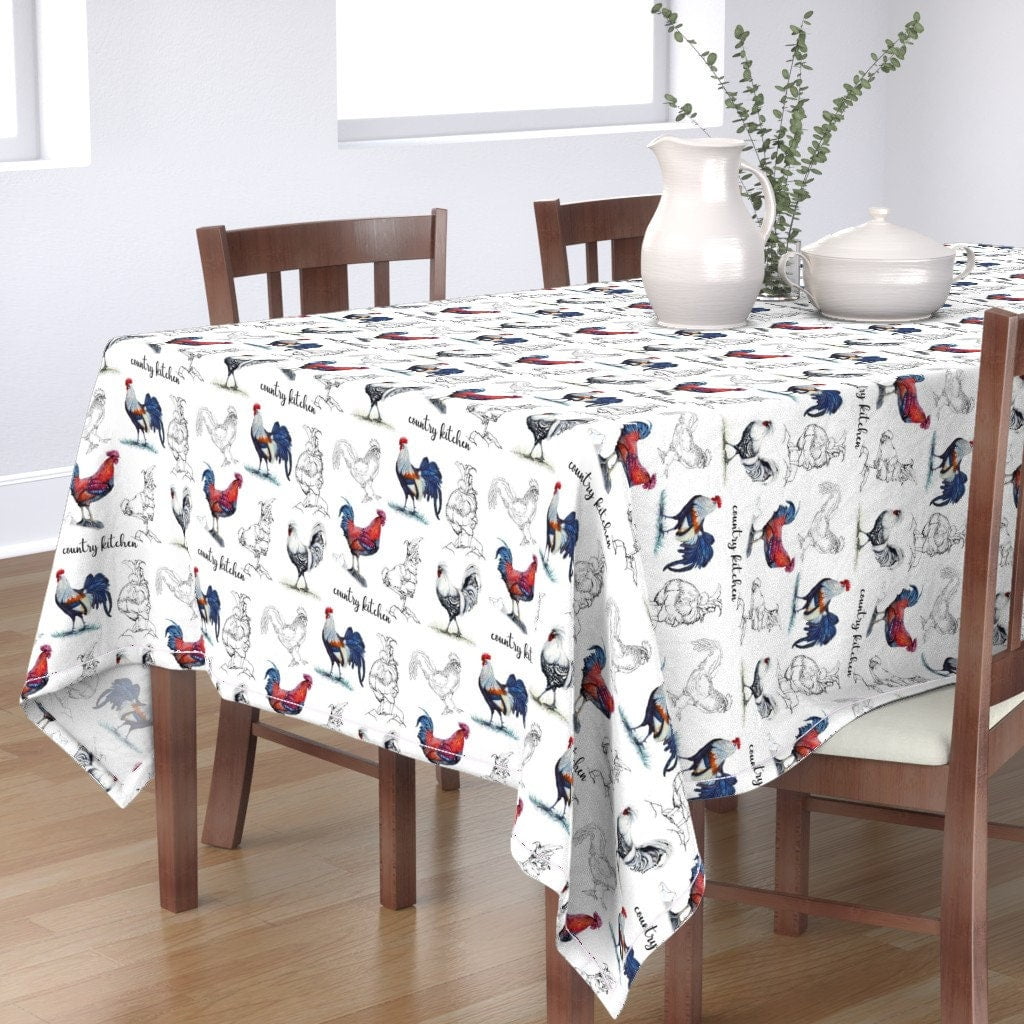 Rustic Chickens Tablecloth - Roosters In The Kitchen - Country ...