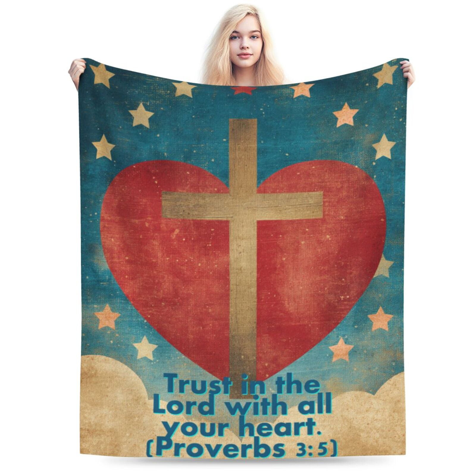 Rustic Christian Throw Blanket with Heart and Cross Design, Plush Faith ...