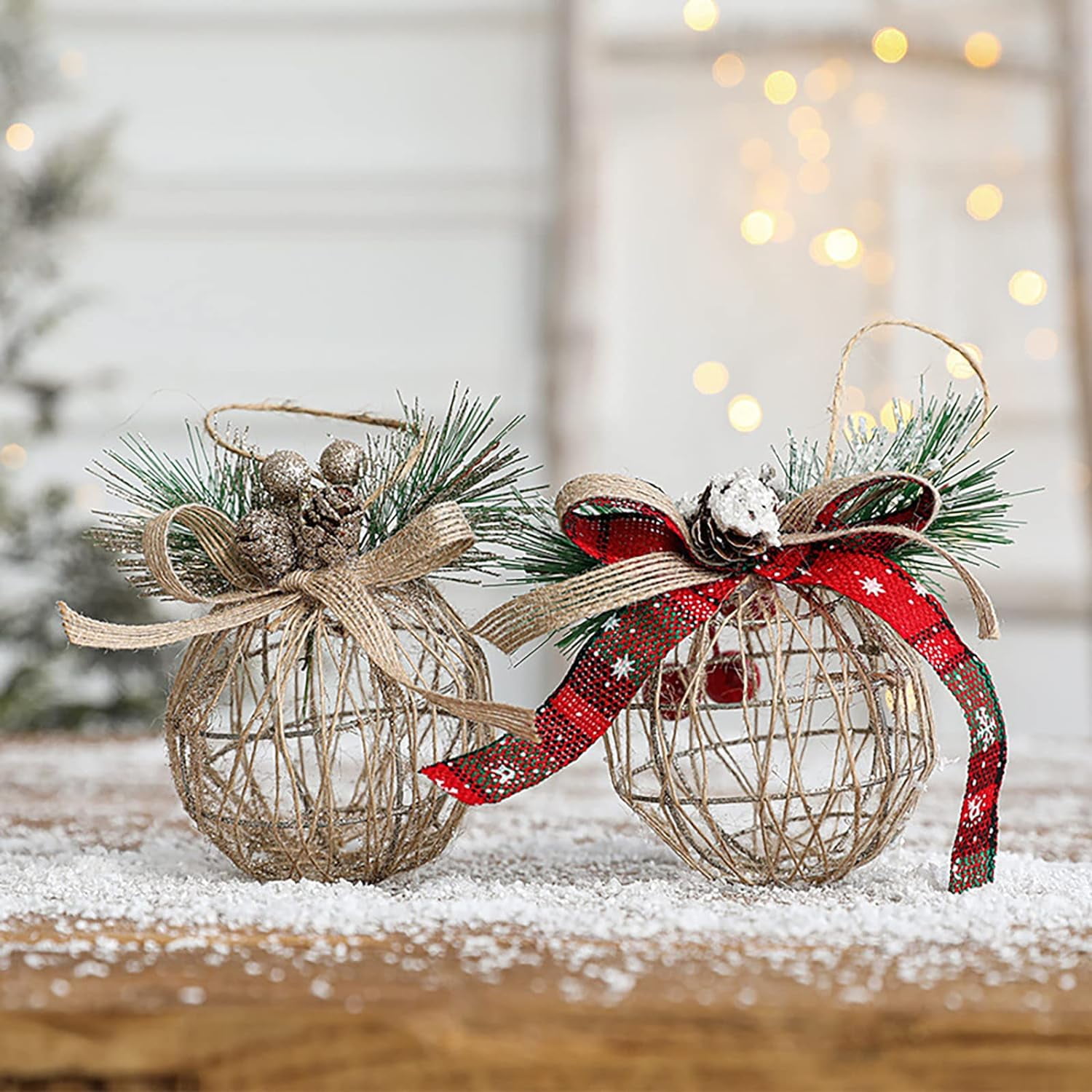 Rustic Christmas Ball Ornaments, Champagne Pinecone Rattan Thread ...