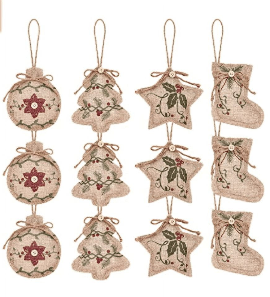 Rustic Christmas Burlap Tree Ornaments Farmhouse Hanging Decorations ...