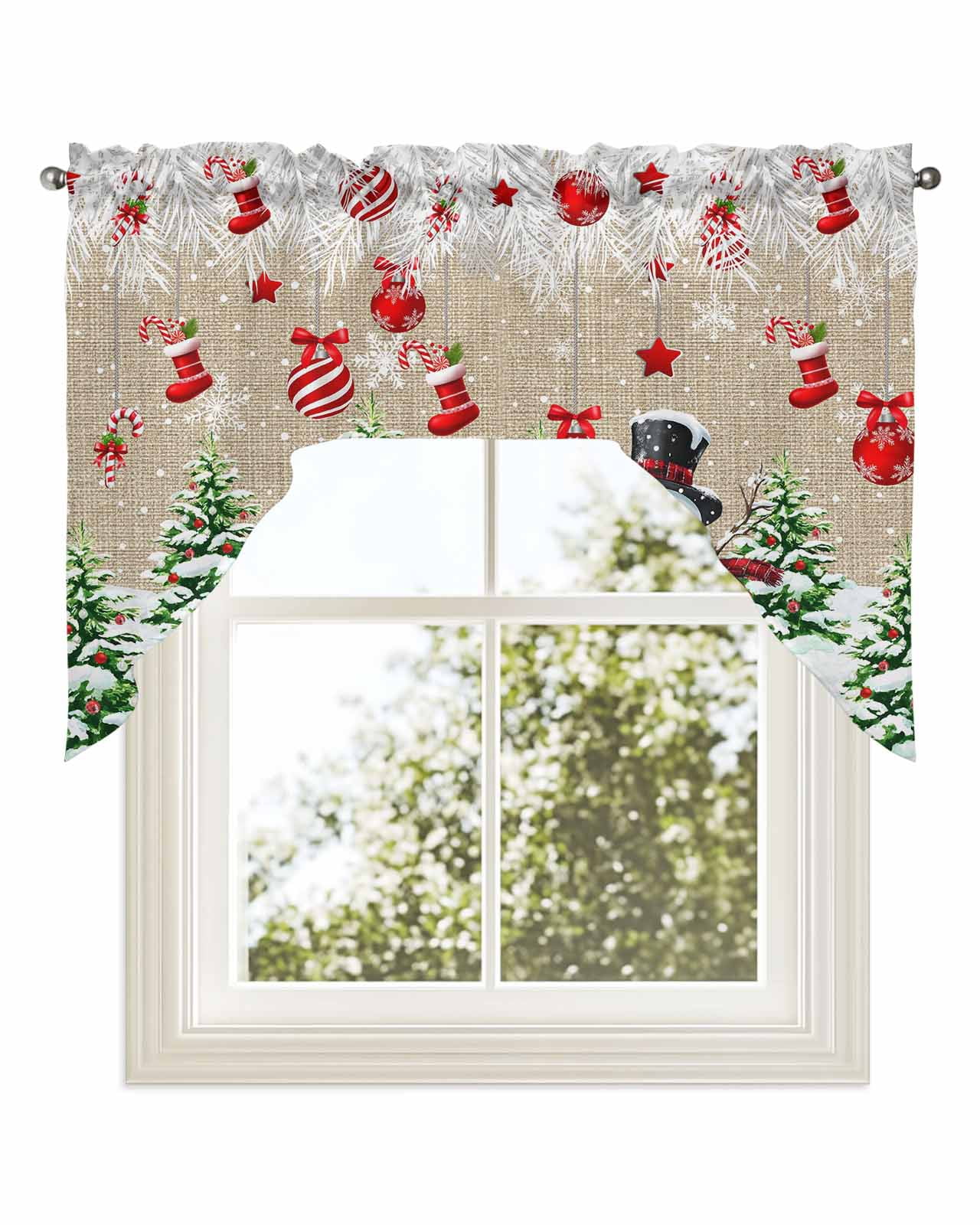 Rustic Christmas Snowman Kitchen Curtains Swag Valance for Windows ...