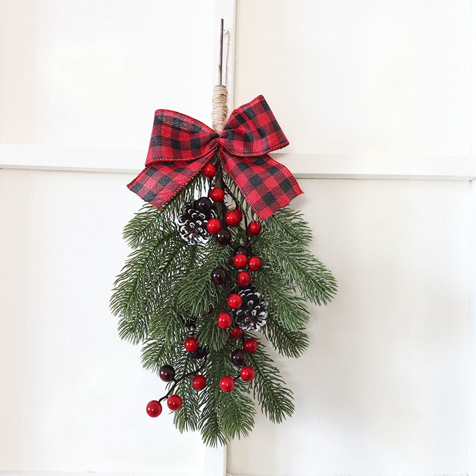 Rustic Christmas Teardrop Swag, Artificial Pine Cedar Greenery Wreath ...