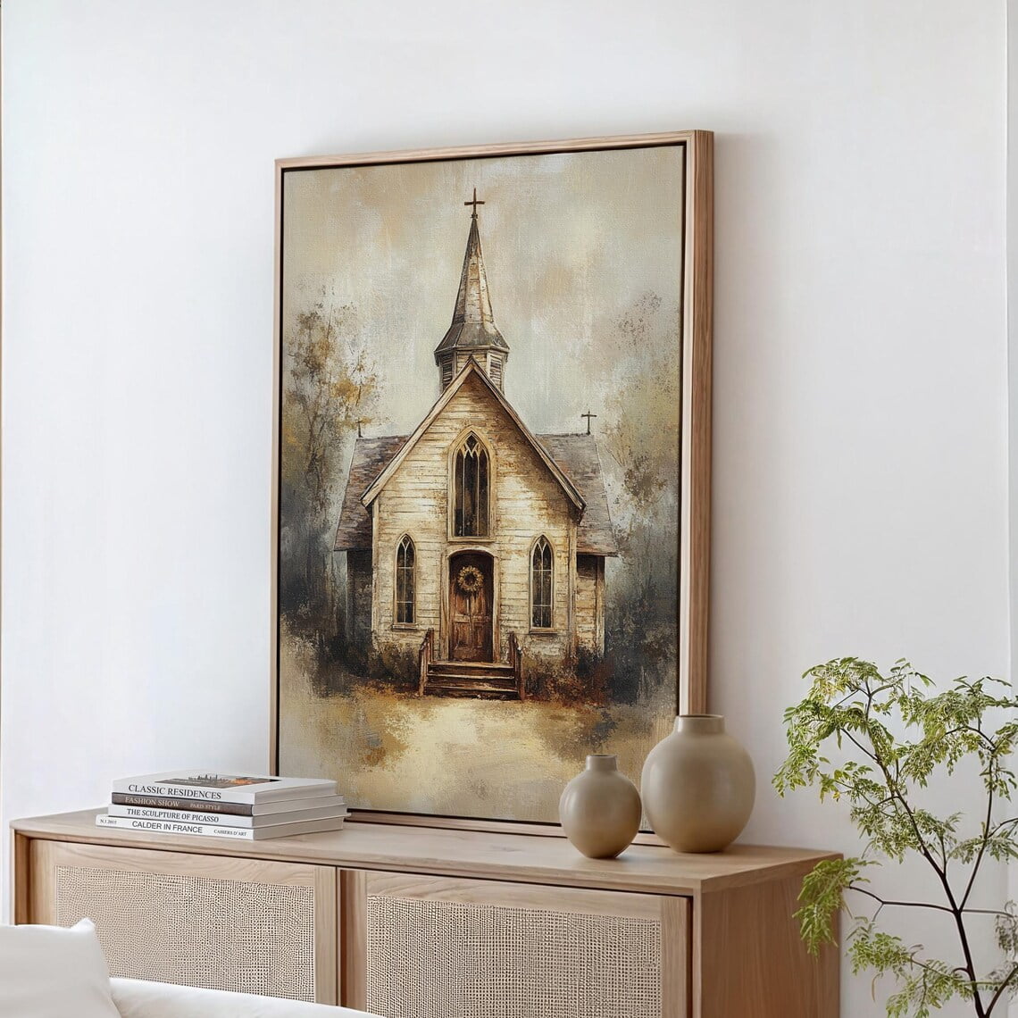 Rustic Church Painting, Vintage Chapel Wall Art, Country Worship Decor ...