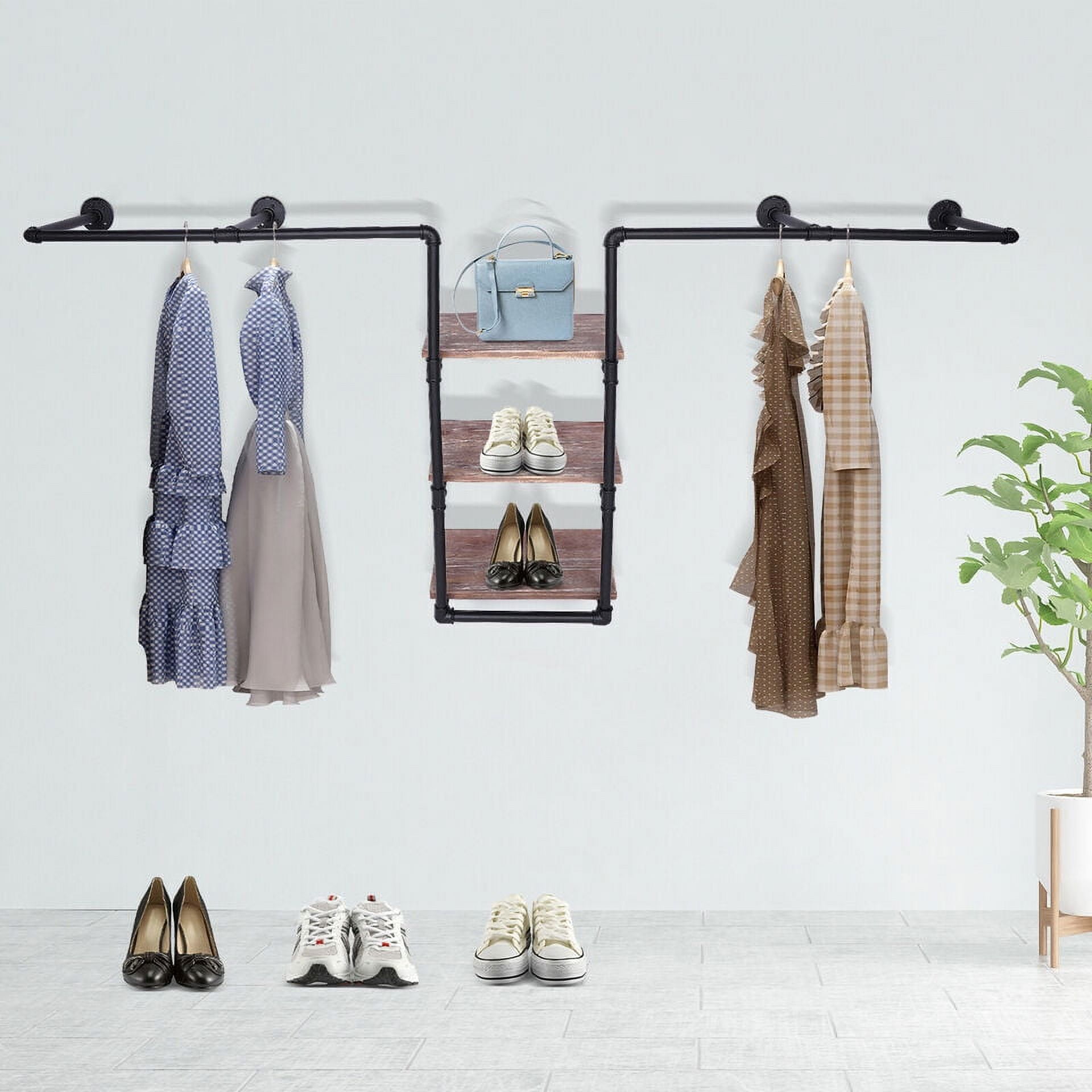 Rustic Clothing Rack Garment Hanging Industrial Pipe For Clothing ...