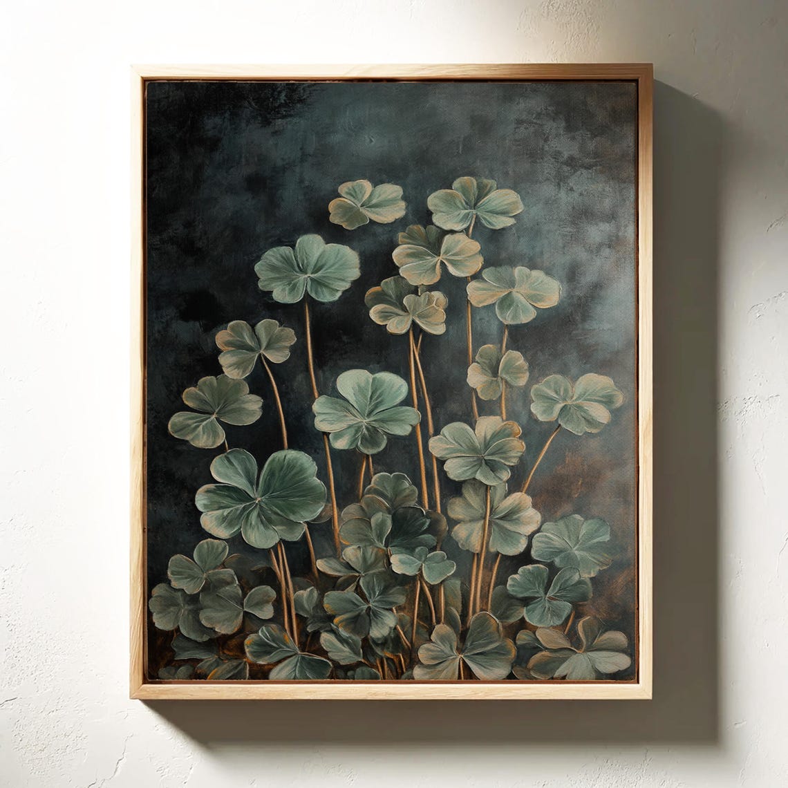 Rustic Clover Wall Art - Deep Green And Gold Botanical Painting For ...