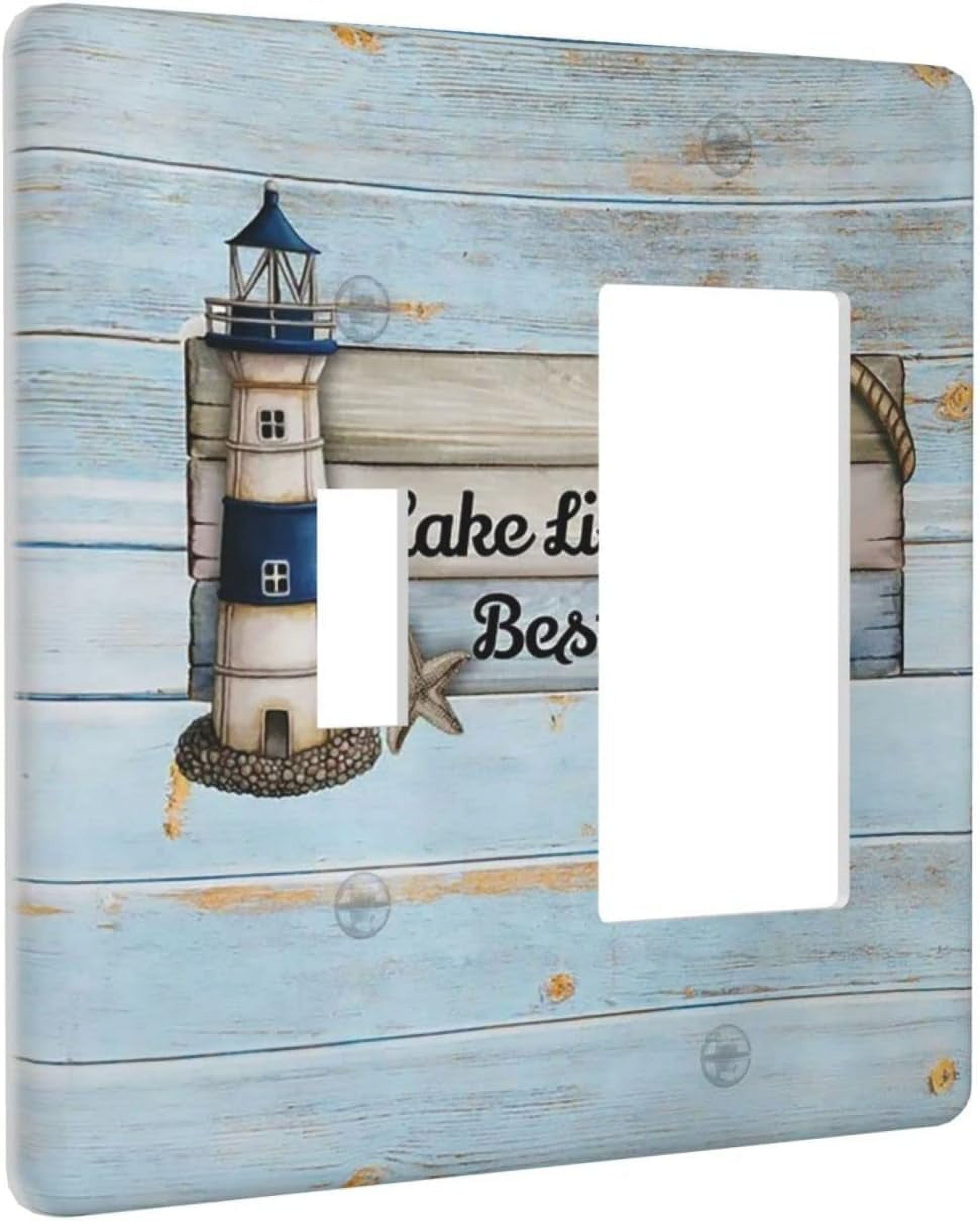 Rustic Coastal Lighthouse Nautical 2 Gang Light Switch Cover Decorative ...