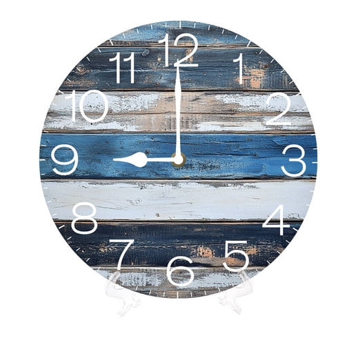 Rustic Coastal Round Wall Clock Battery Operated Silent Noiseless ...