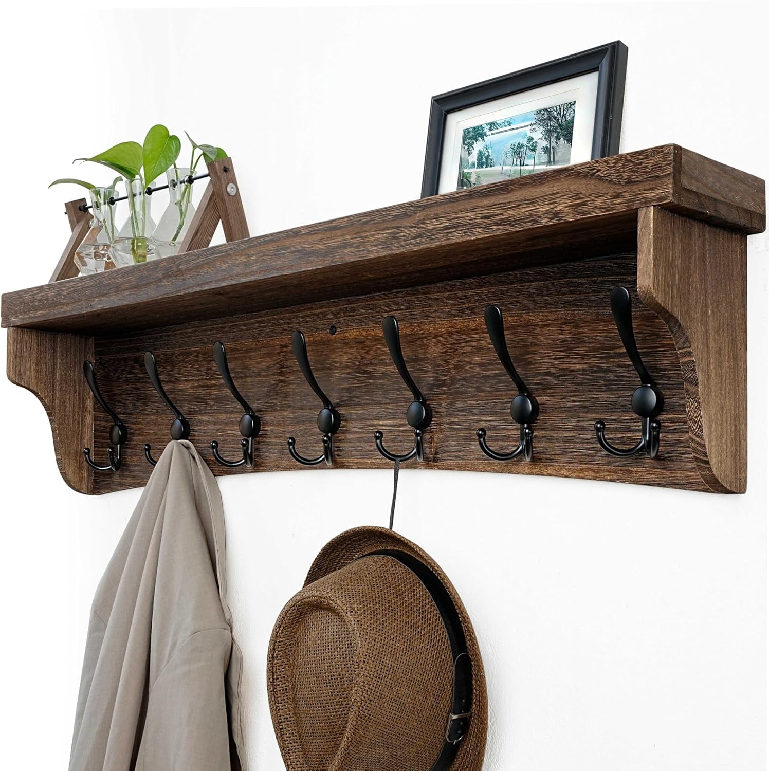 Rustic Coat Rack Wall Mount with Shelf,35" Long Wall Shelf with Hooks ...