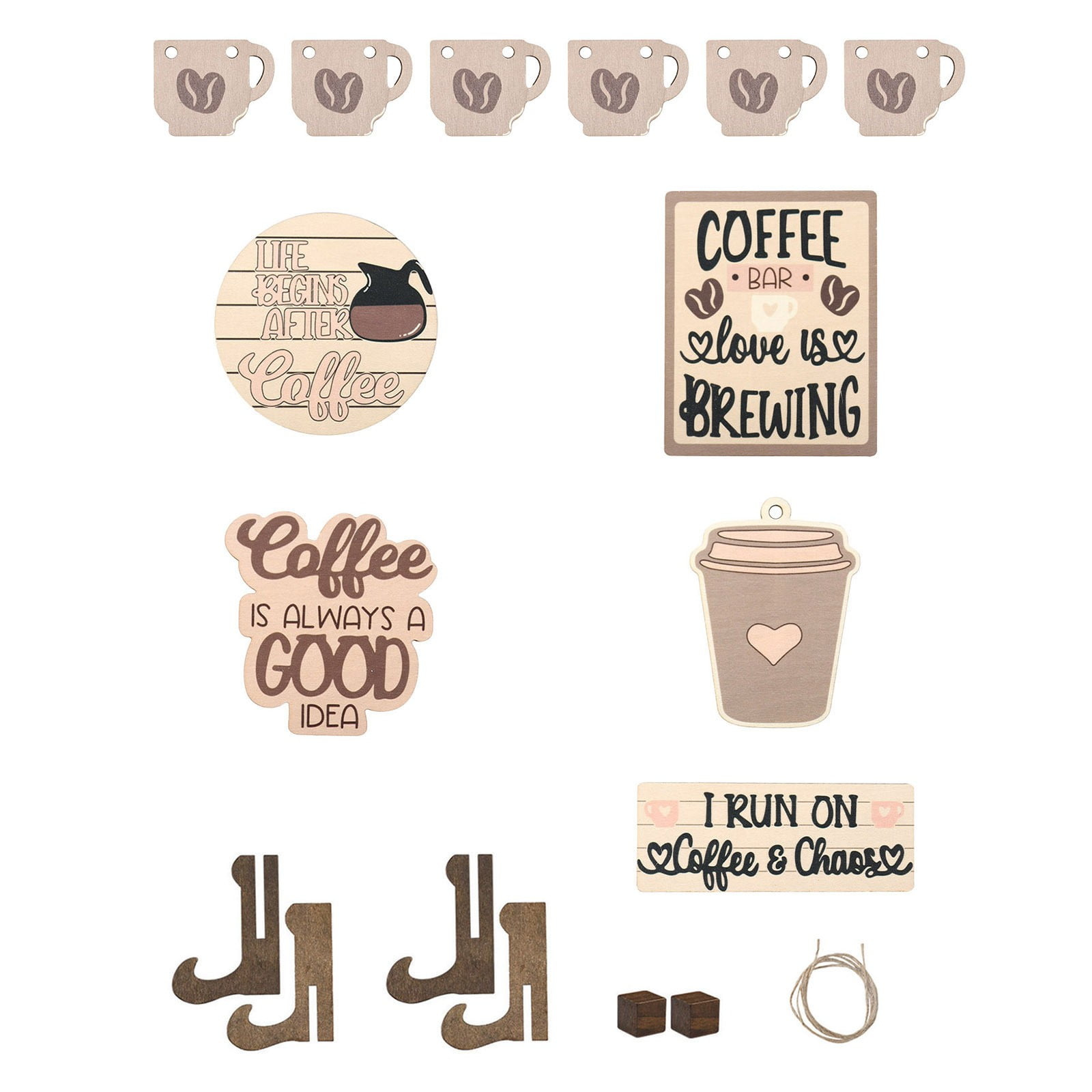 Rustic Coffee Bar Decor Set with Wooden Signs, Coffee Cup Designs, and ...