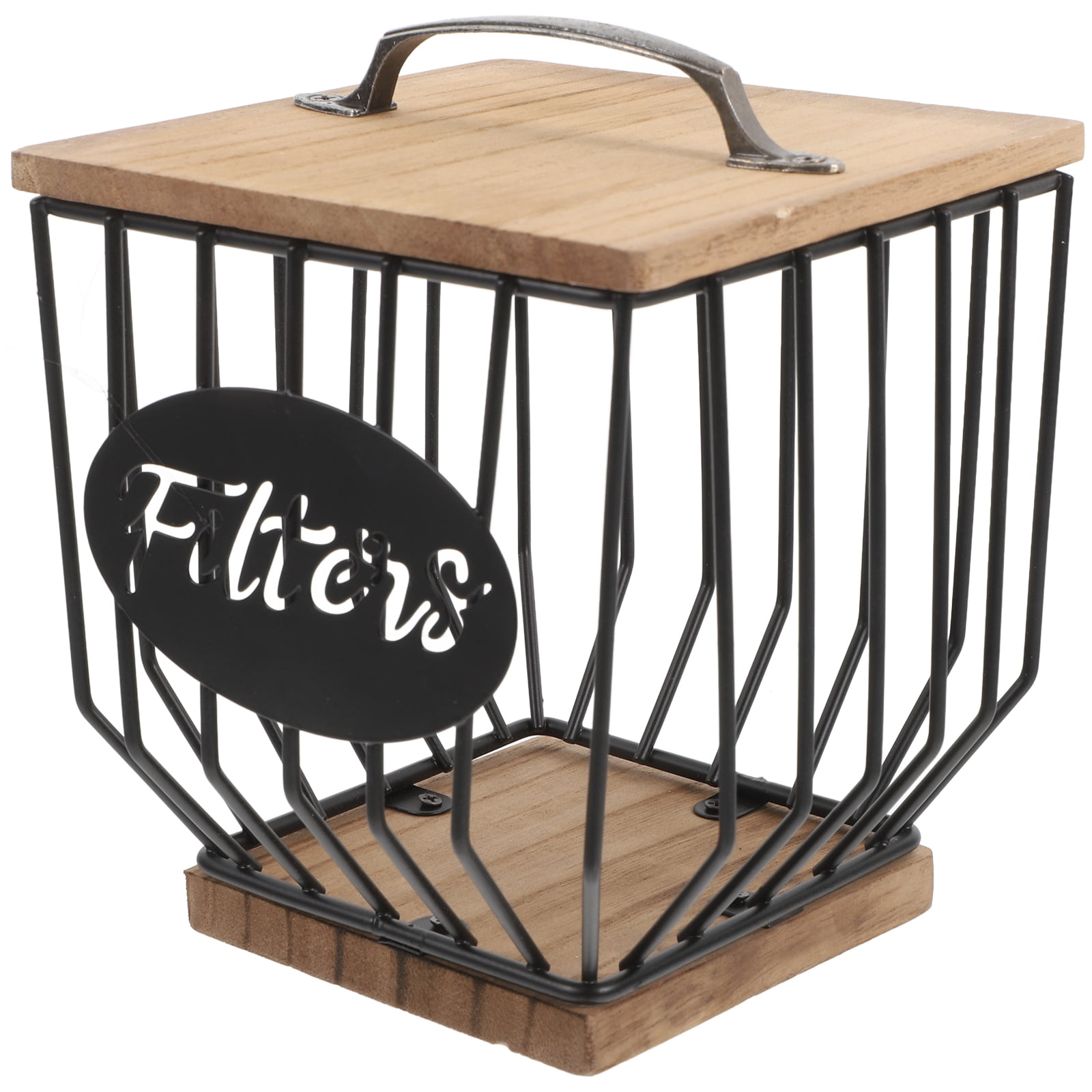 Rustic Coffee Filter Holder with Lid Coffee Pod Storage Basket Coffee ...