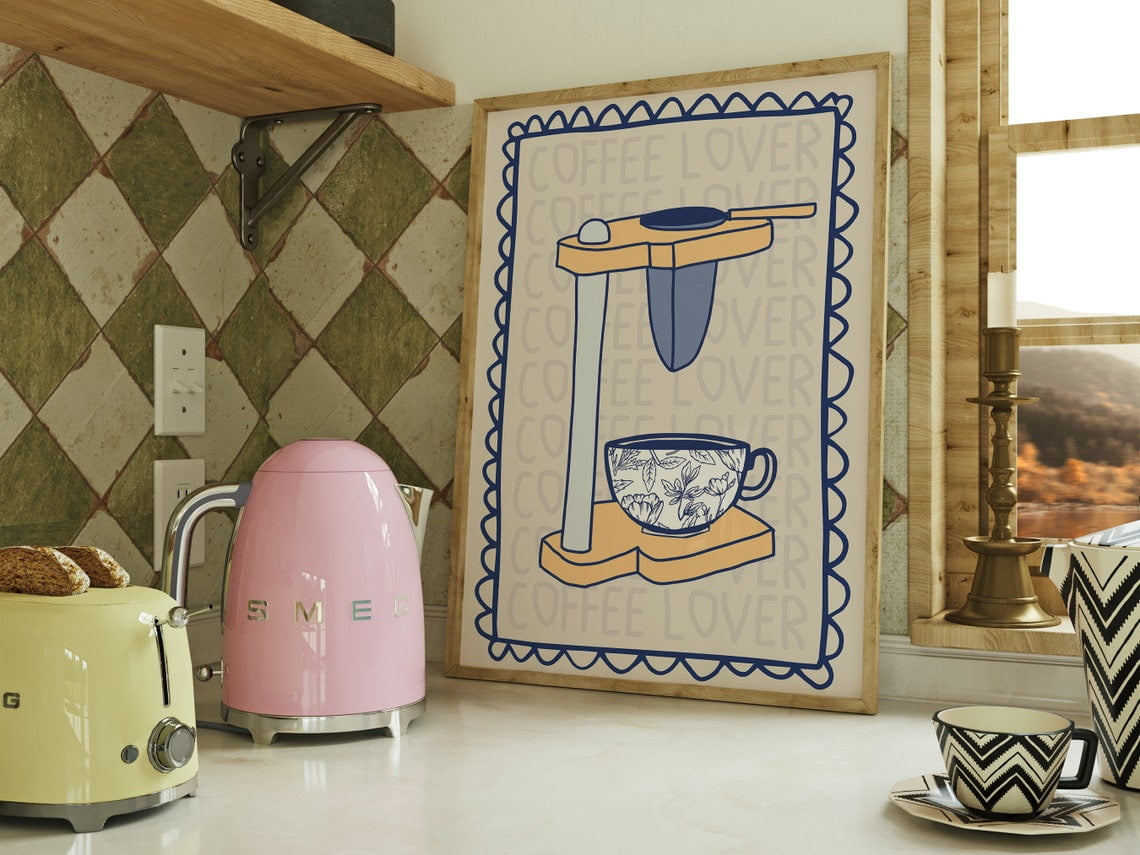 Rustic Coffee Maker Art, Boho Art, Minimalist Coffee Bar Art, Boho ...