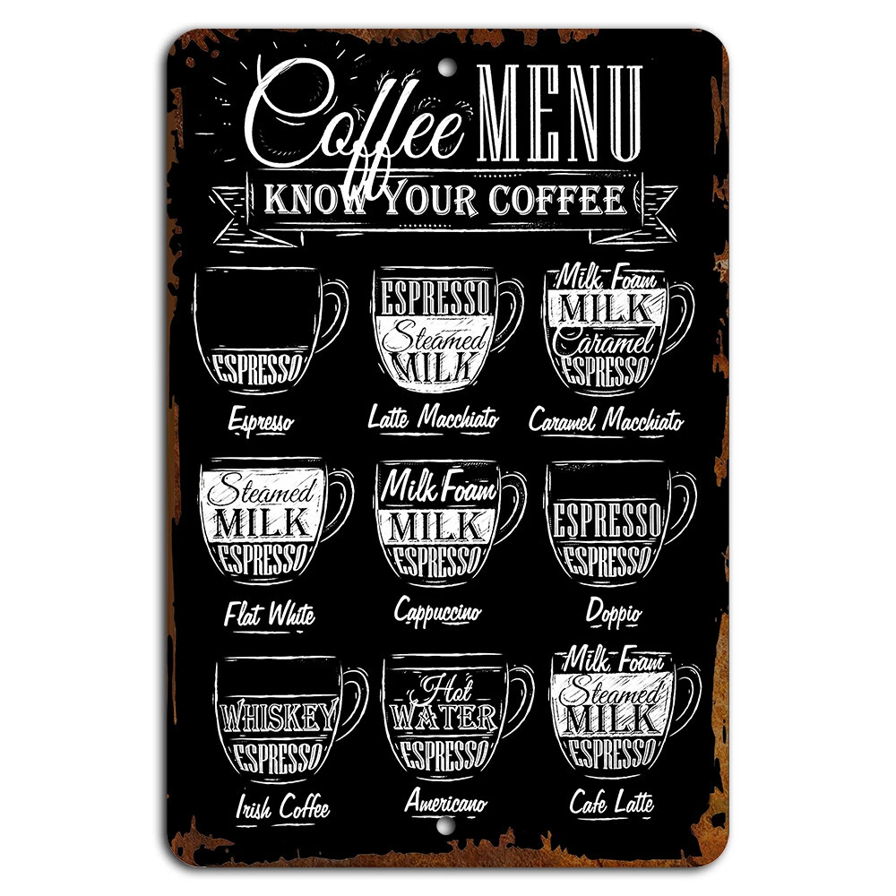 Rustic Coffee Menu Know Your Coffee Sign For Kitchen Or Cafe Decor ...