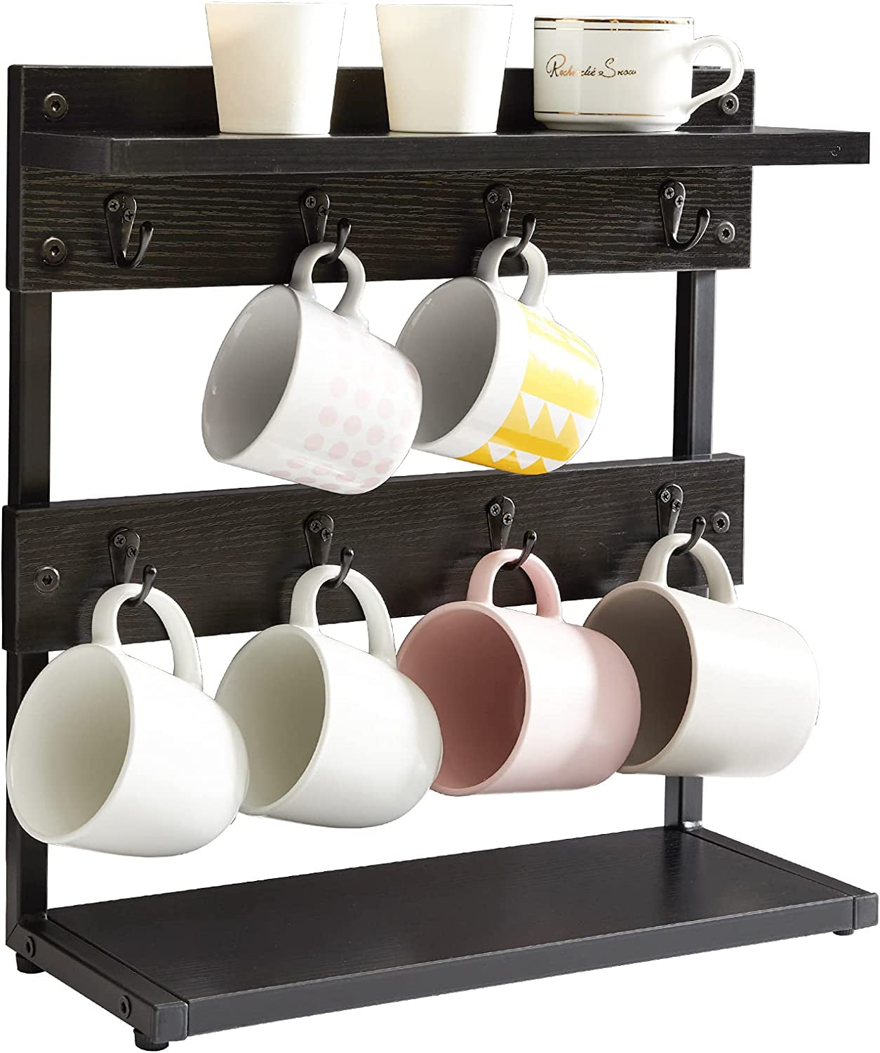 Rustic Coffee Mug Holder Stand, 2 Tier Countertop Mug Tree Holder Rack ...