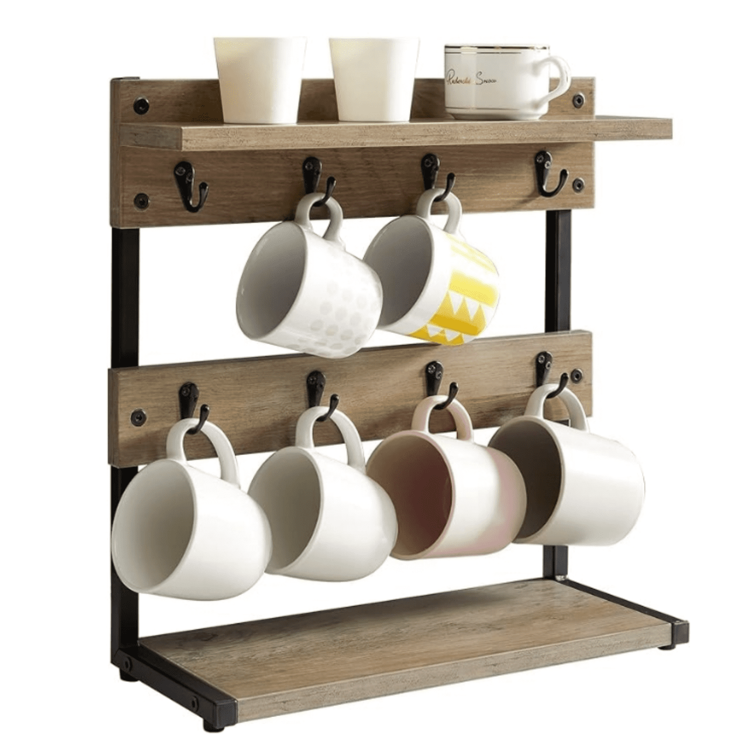 Rustic Coffee Mug Holder Stand, 2 Tier Countertop Mug Tree Holder Rack ...