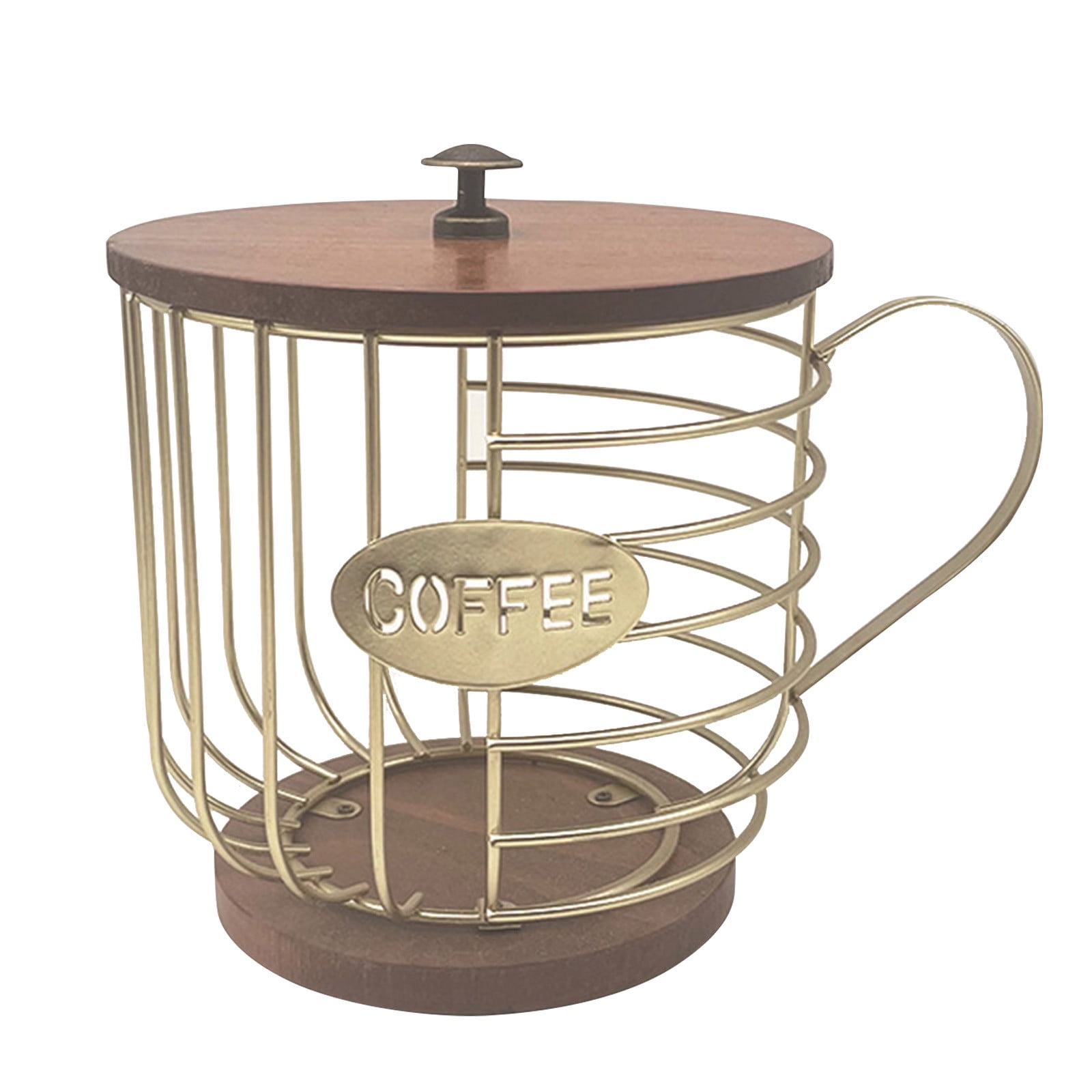 Rustic Coffee Pod Holder Large Capacity Black Wire Cup Storage Wooden ...