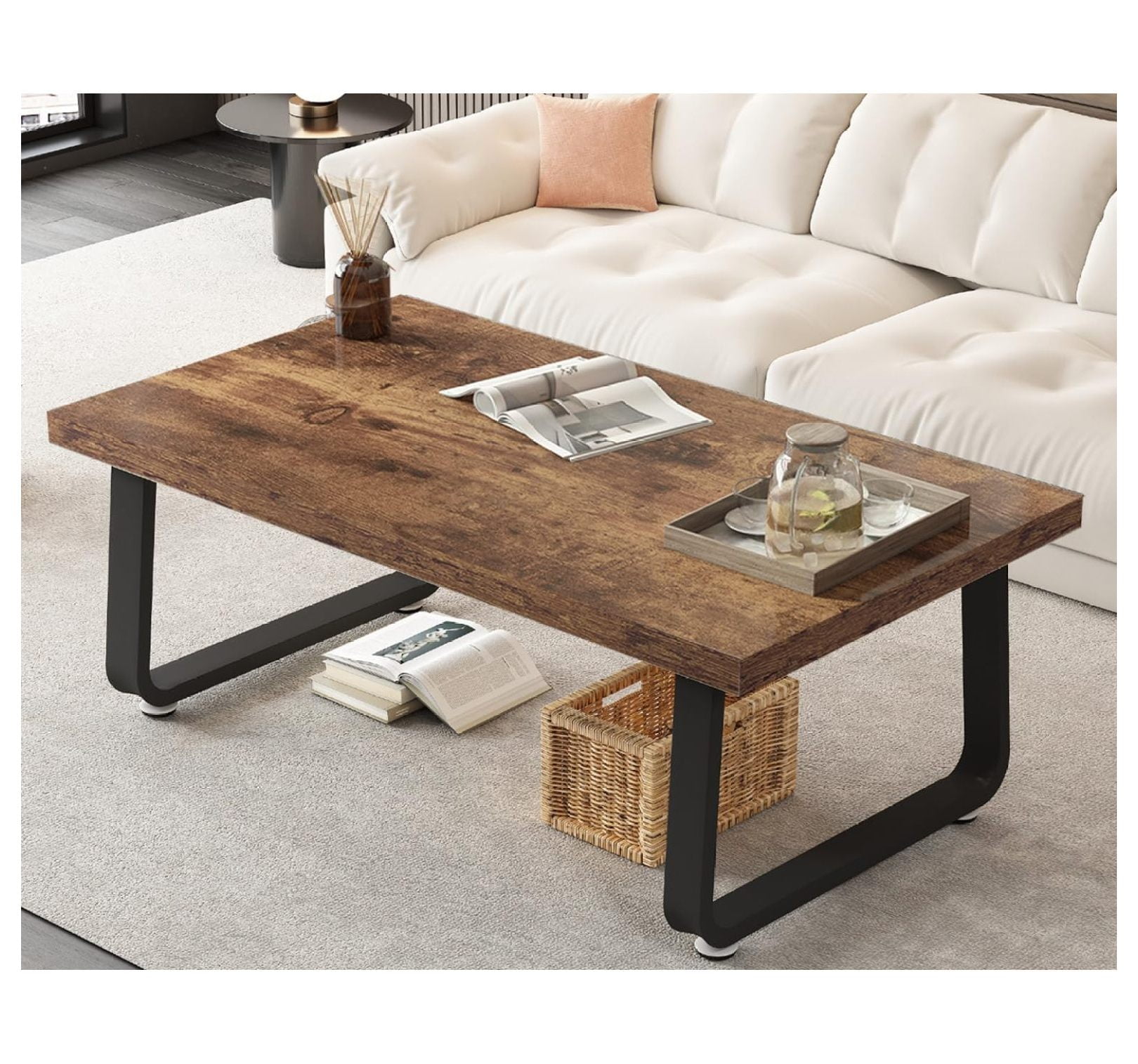 Rustic Coffee Table, Industrial Wood and Metal Center Table, Farmhouse ...