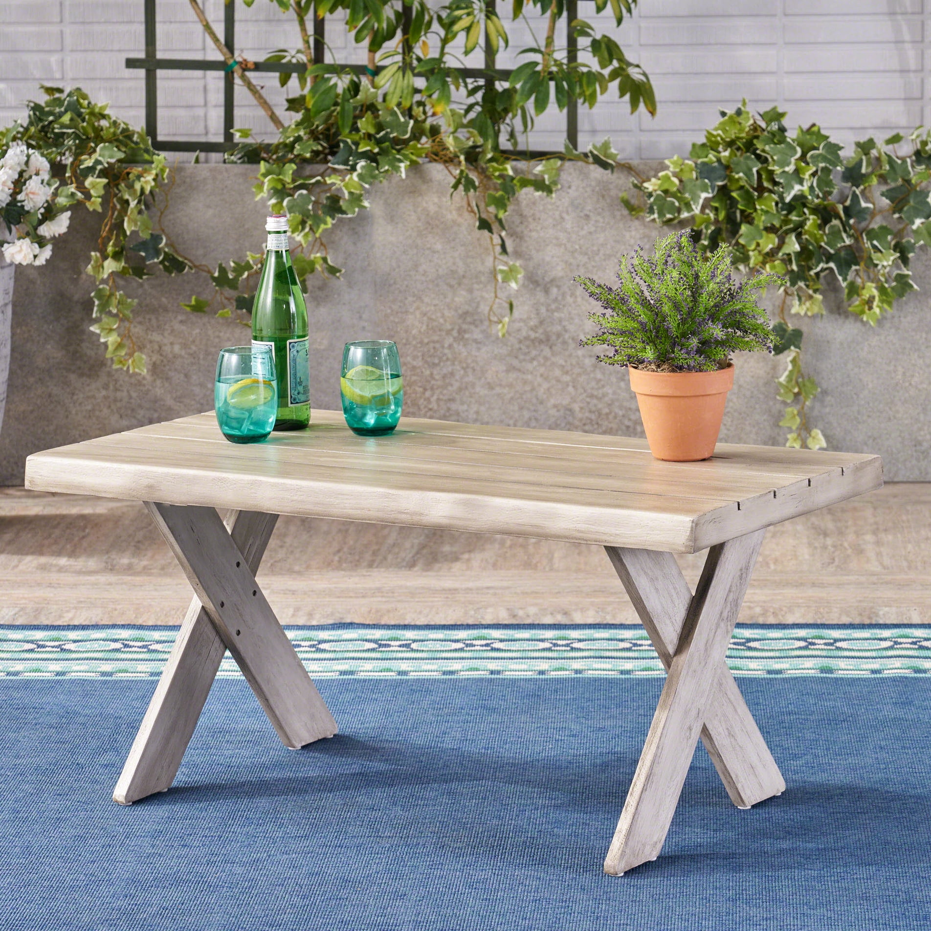 Rustic Coffee Table, Sandblast Wood, Classic Cross Base, 39.96"w X 20. ...