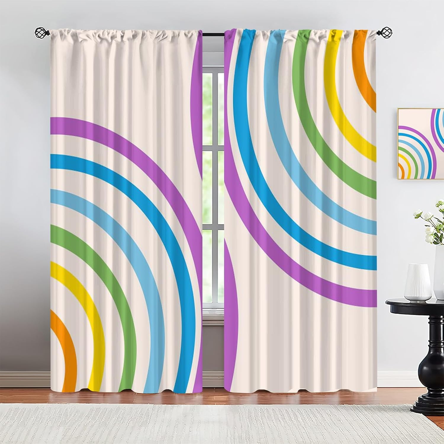 Rustic Colorful Sunshine Blackout Curtains, Symmetrical Rainbow Design ...