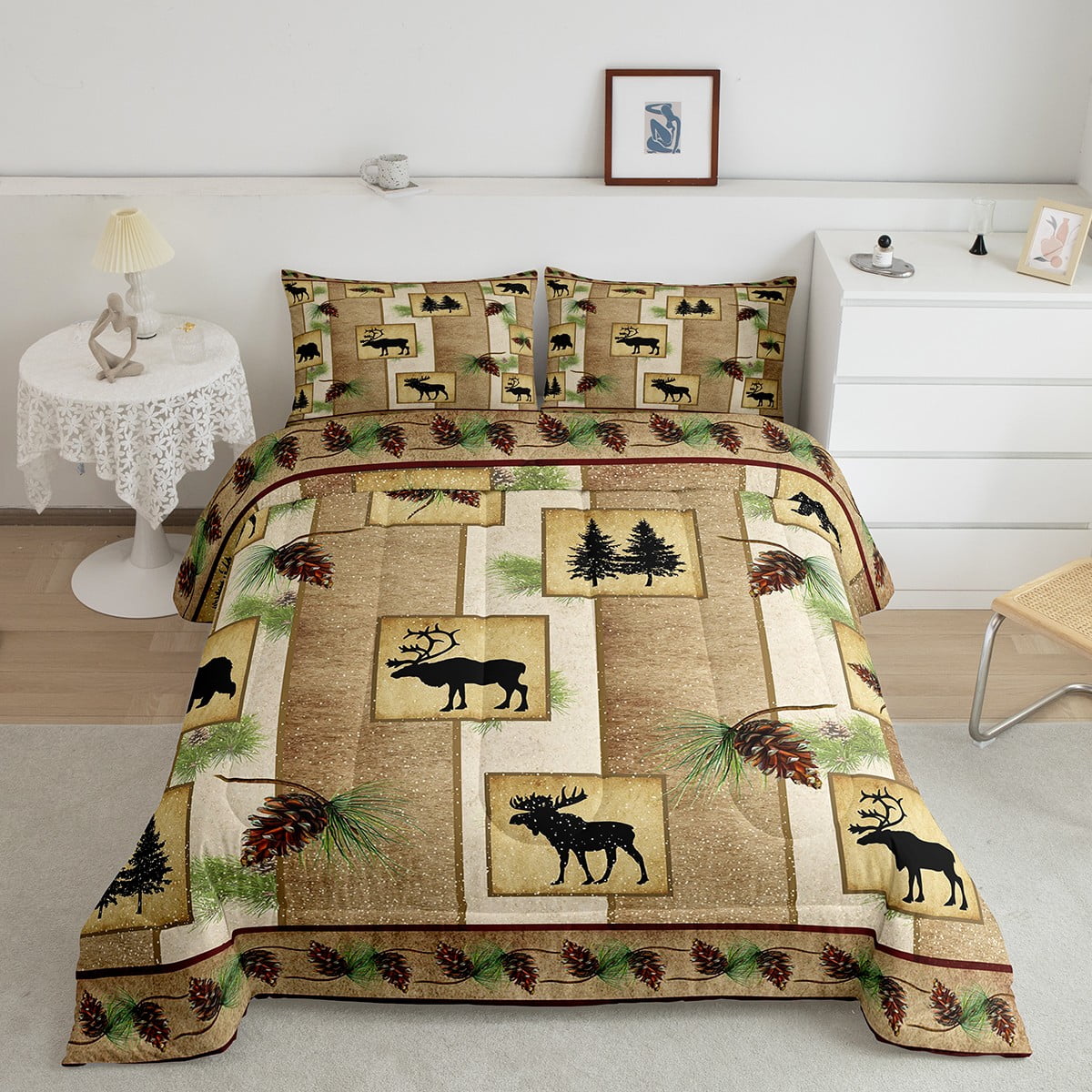 Rustic Comforter Set Bear Moose Elk Deer Hunting Quilt Pine Tree ...
