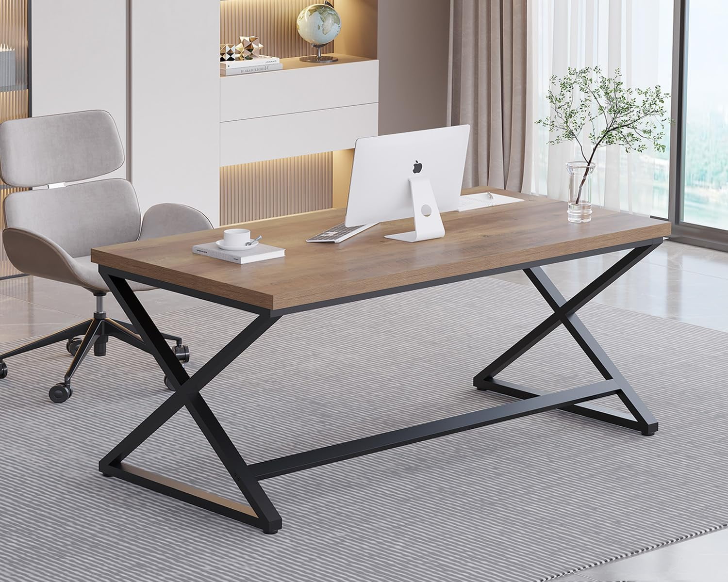 Rustic Computer Desk Farmhouse 60 inch Office Desk Industrial Wood ...