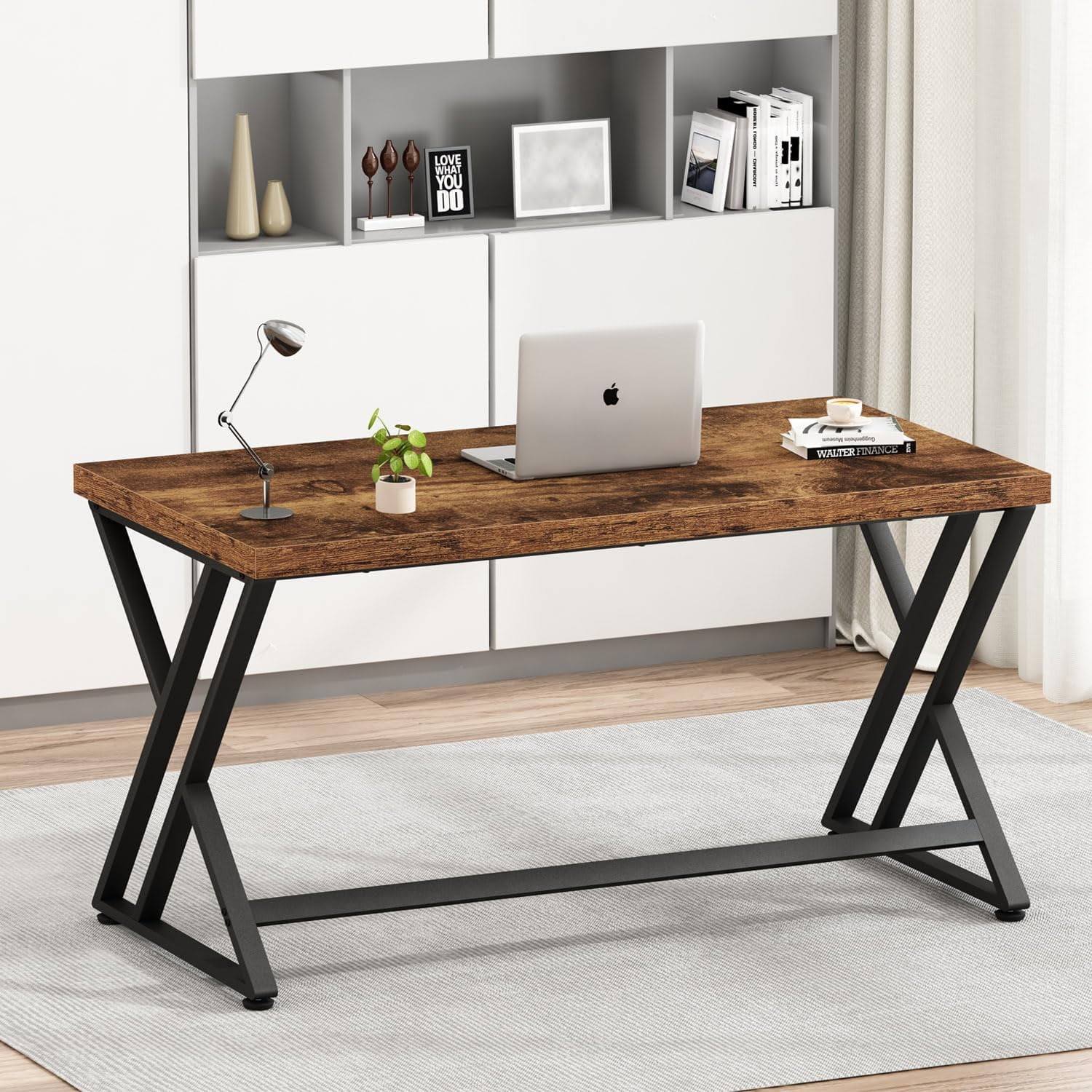 Rustic Computer Desk, Metal Wood Home Office Desk, Industrial Simple ...