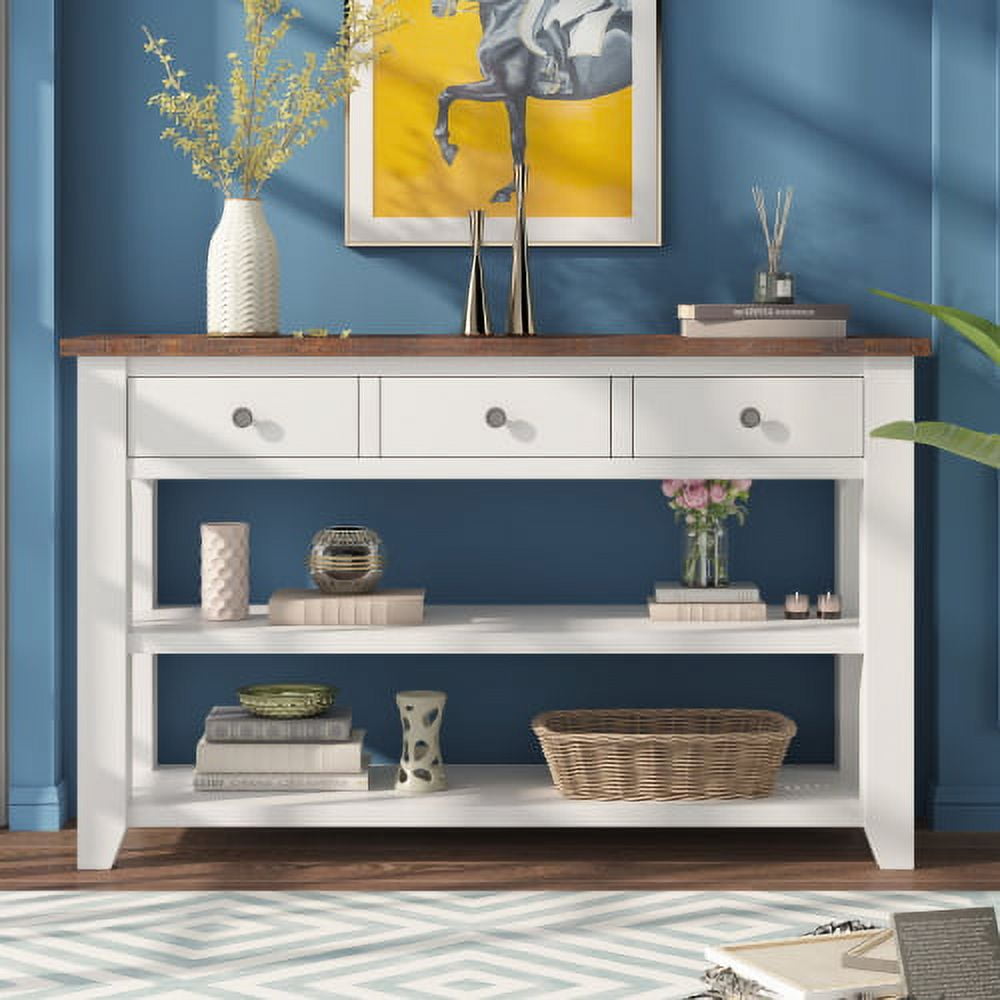 Rustic Console Table, 49In Long Console Table Sofa Table with 3 Drawer ...