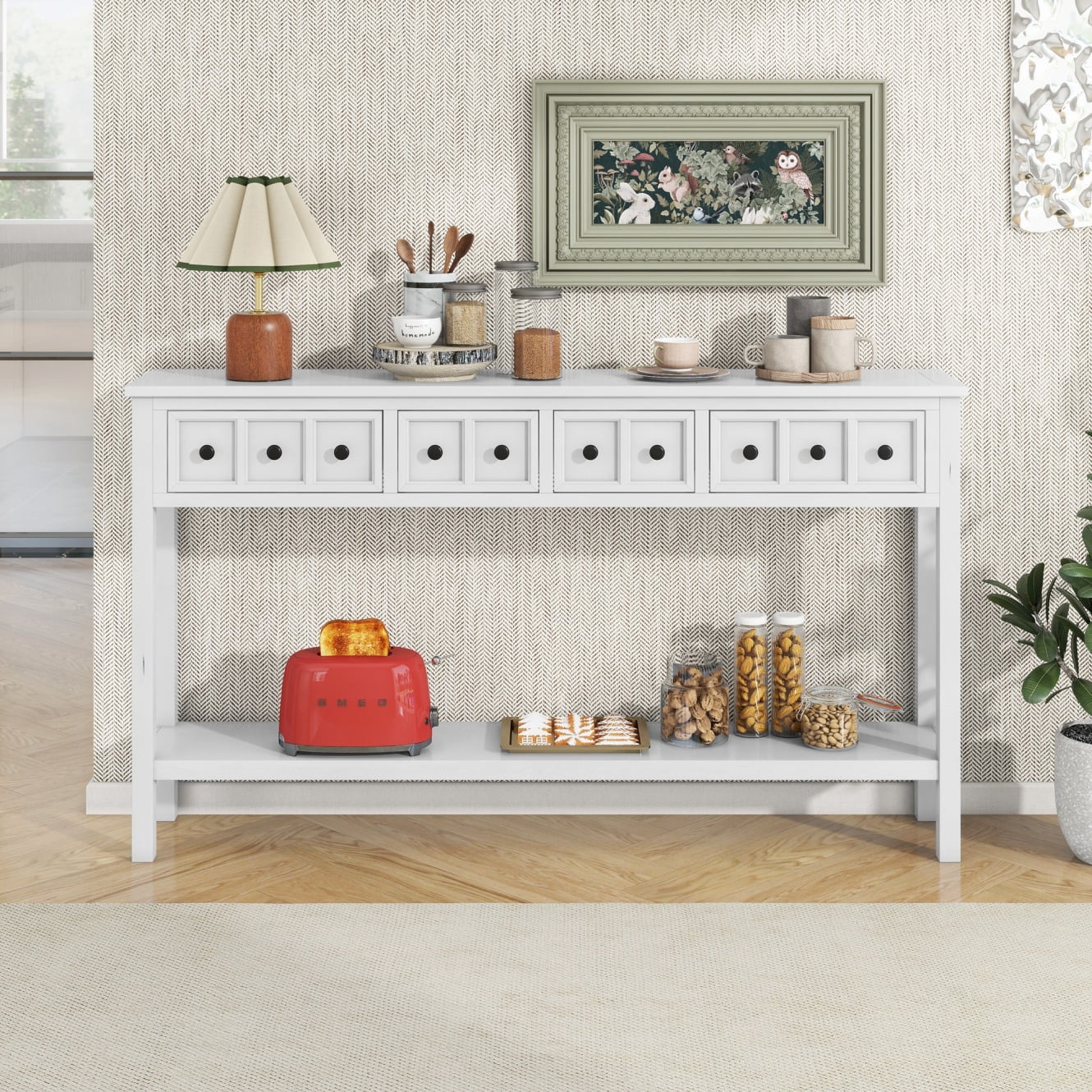 Rustic Console Table,60" Long Sofa Table with 2 Different Size Drawers ...