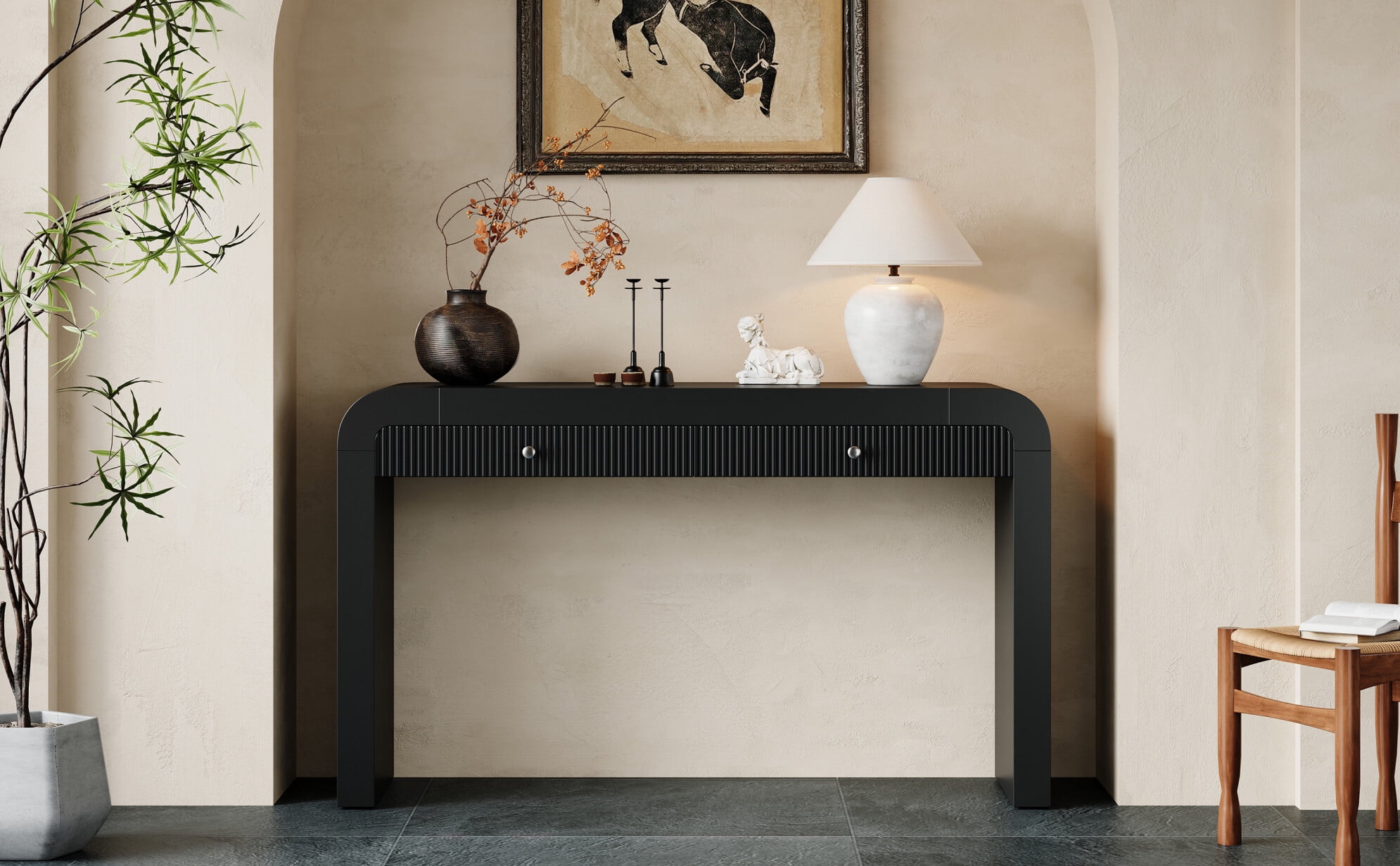 Rustic Console Table with Fluted Drawer Front, Entryway Table with ...