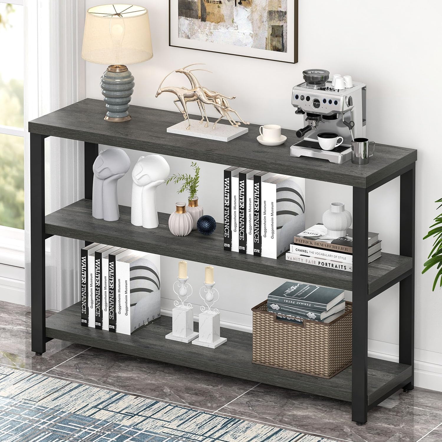 Rustic Console Tables for Entryway, Sofa Table with 3 Tier Storage ...