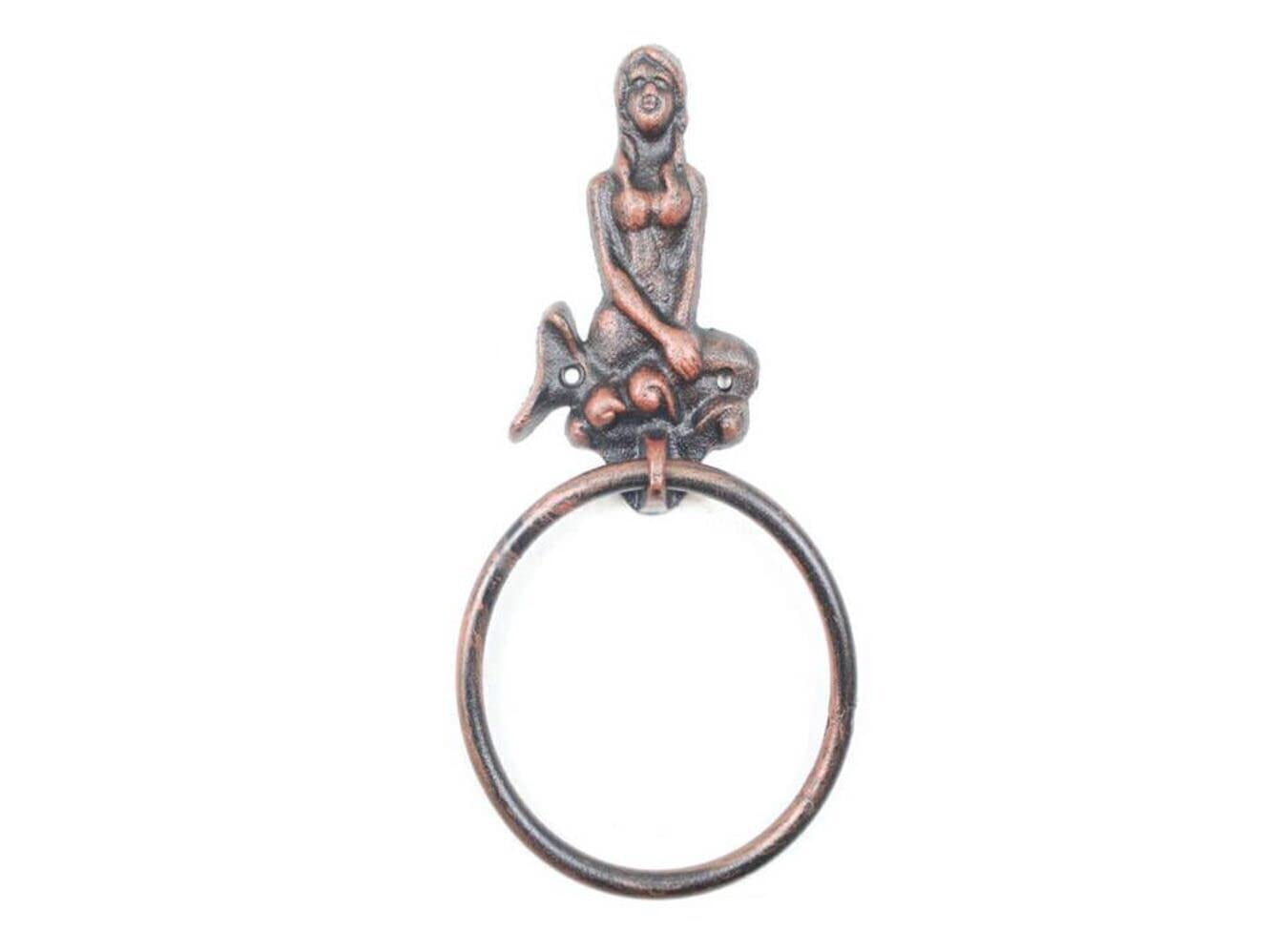 Hampton Nautical Rustic Copper Cast Iron Mermaid Towel Holder 8.5 ...