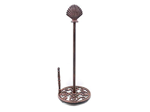 Hampton Nautical Rustic Copper Cast Iron Seashell Paper Towel Holder 16 ...