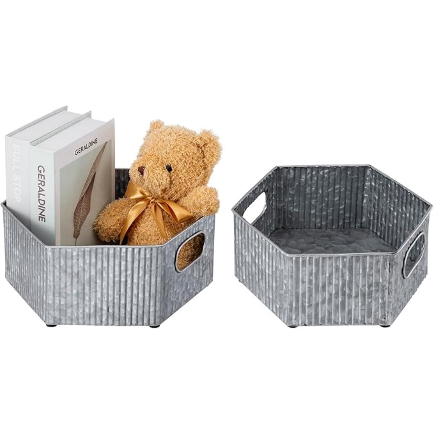 Rustic Corrugated Galvanized Silver Tone Metal Hexagonal Decorative ...