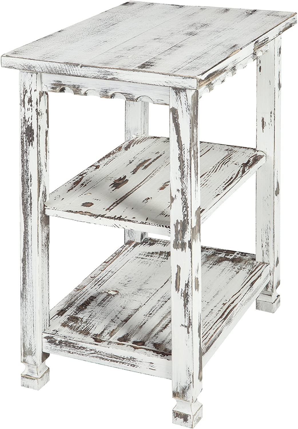 Rustic Cottage End Table w/ 2 Shelves - White Antique, 15in x 10in x ...