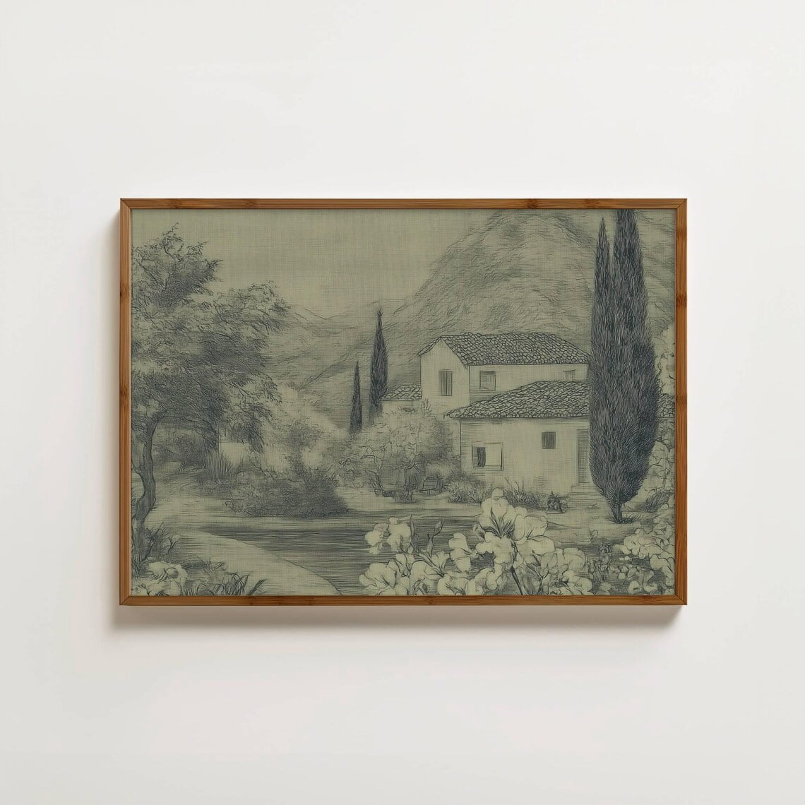 Rustic Cottage Print Vintage Garden Sketch Italian Landscape Drawing ...