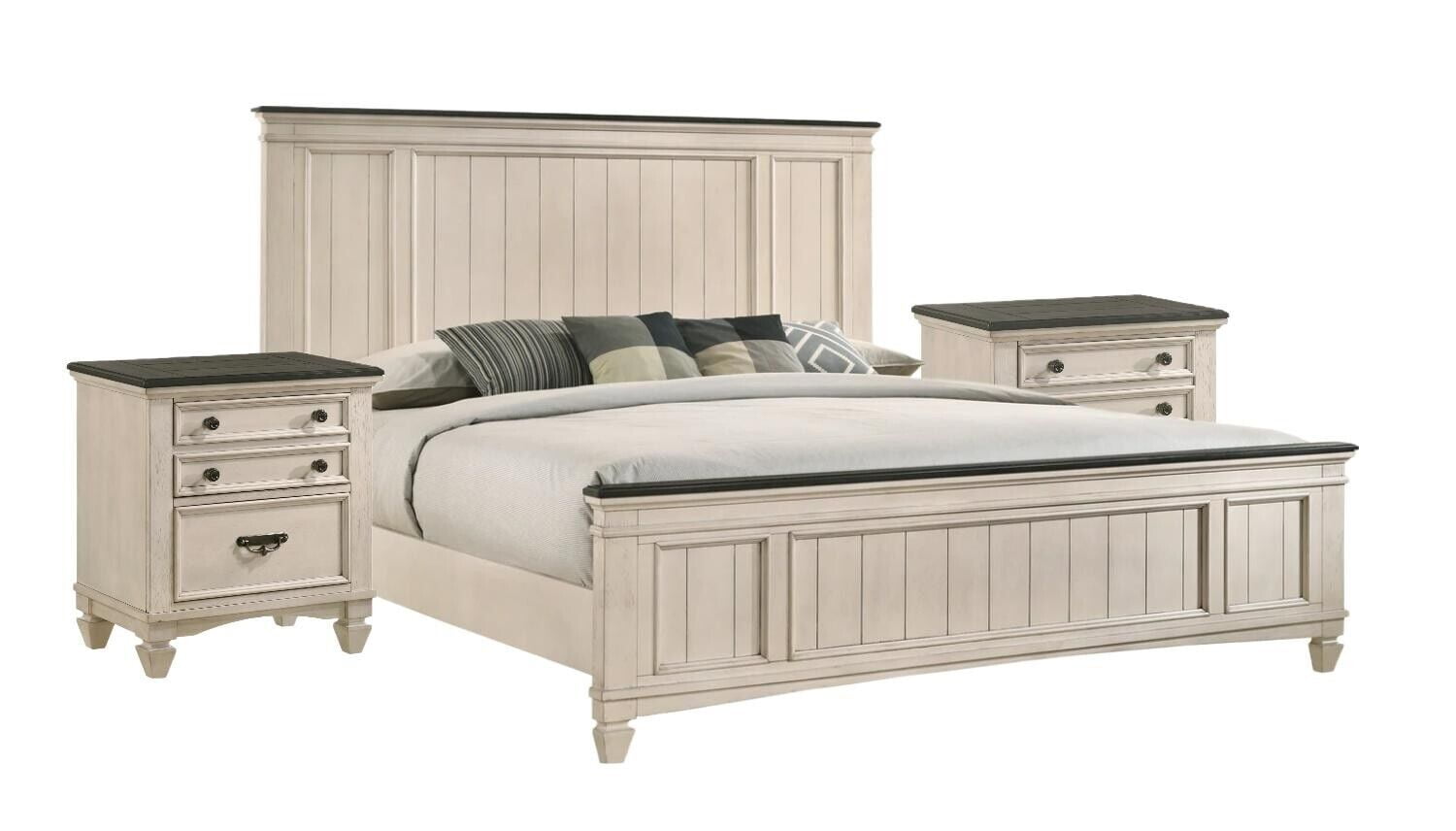 Rustic Cottage Style 3pc Queen Size Panel Headboard Bed and 2x ...