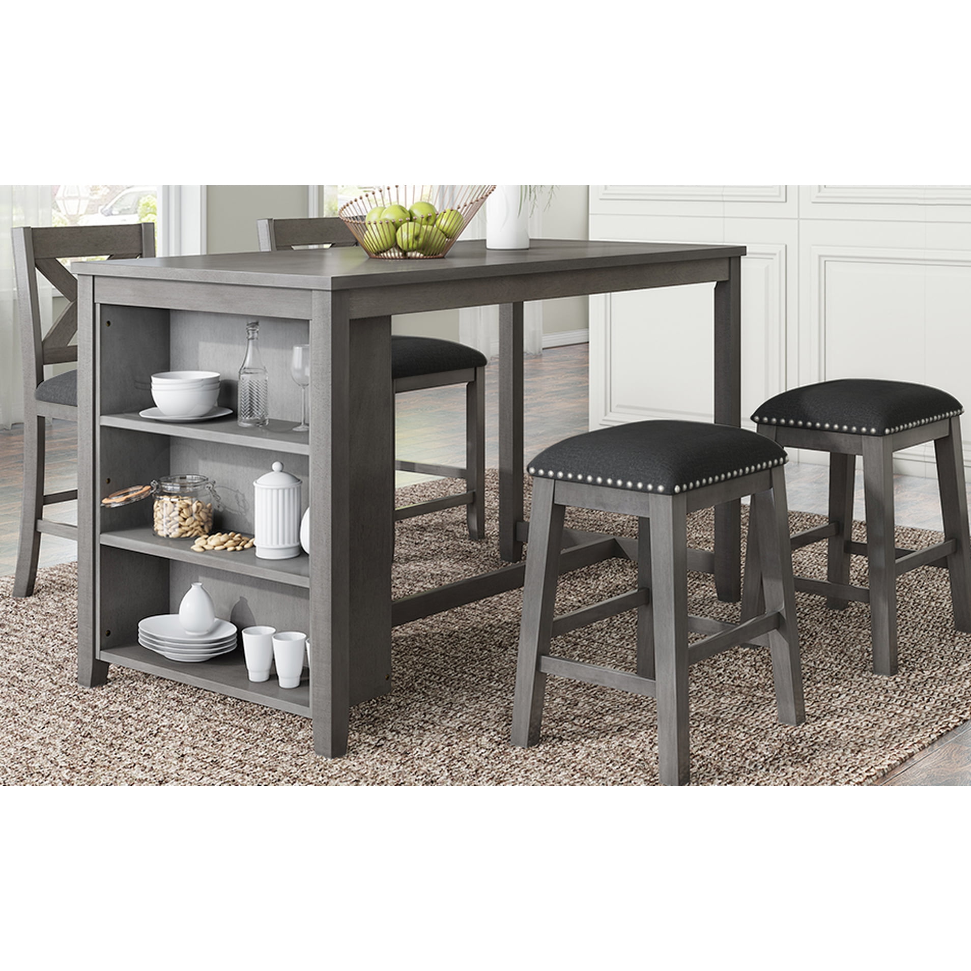 Rustic Counter Height Dining Furniture. Gray. 2 Chairs And Stools ...