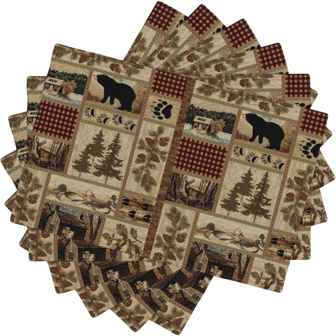 Rustic Country Bear Place Mats for Kitchen,Patchwork Cabin Wild Animals ...