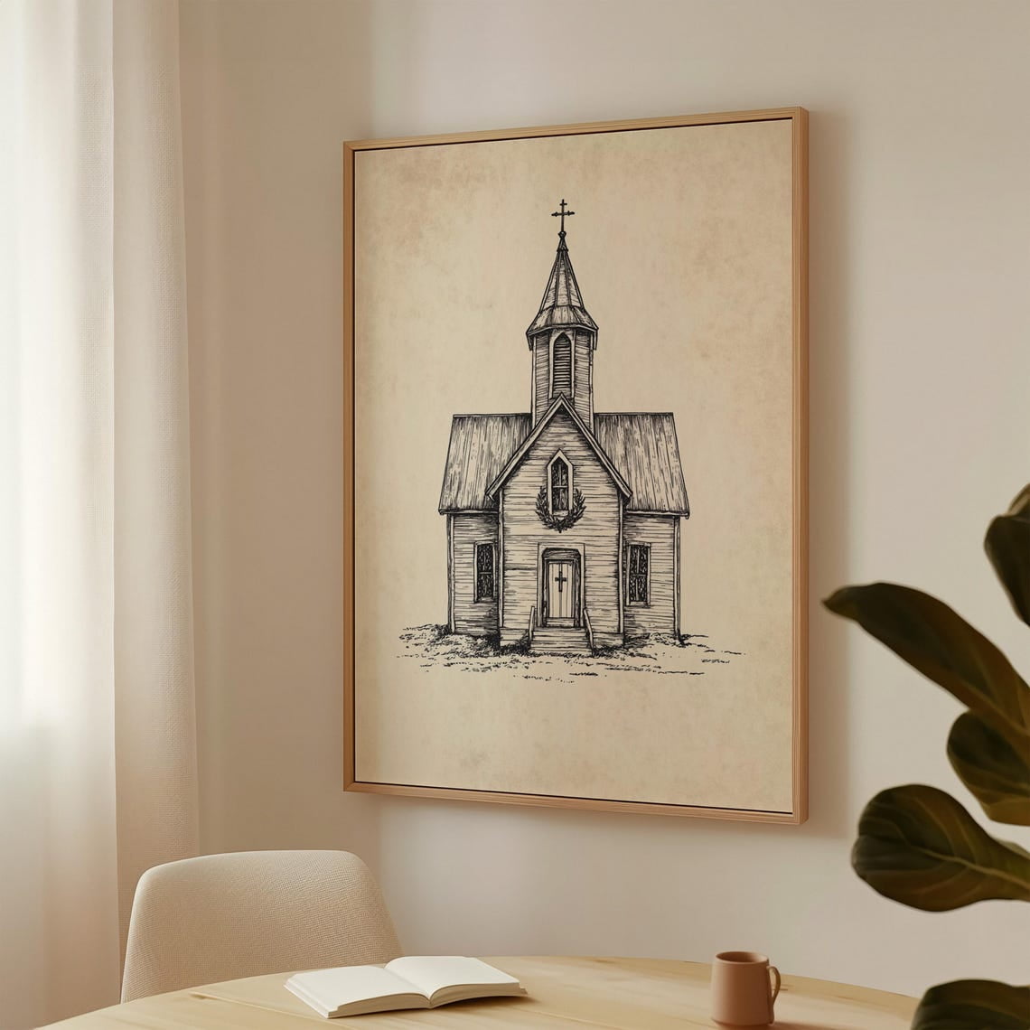 Rustic Country Church Ink Drawing – Vintage Chapel Wall Art – Historic ...