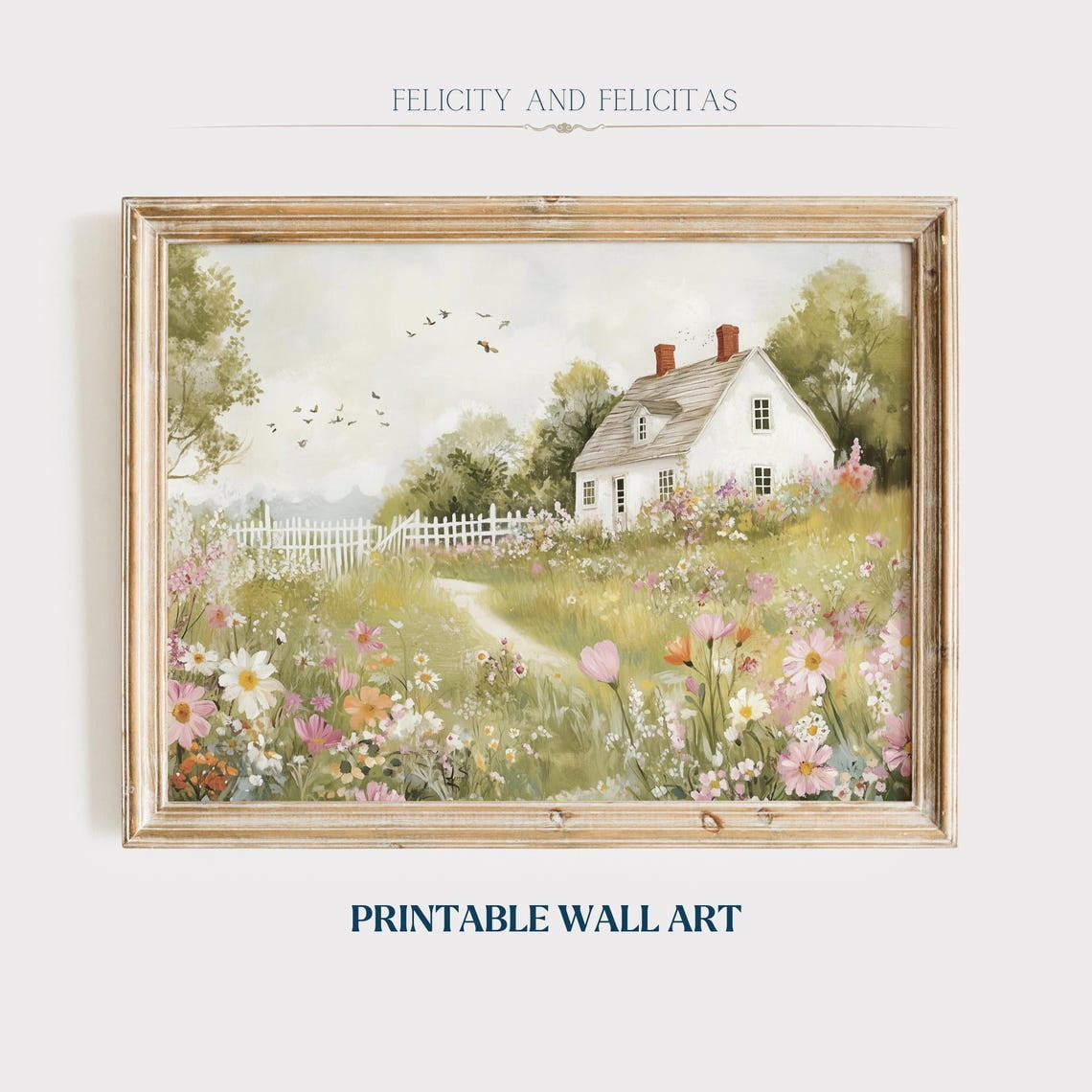 Rustic Country Cottage Wall Art, Vintage Wildflower Field, Rural ...