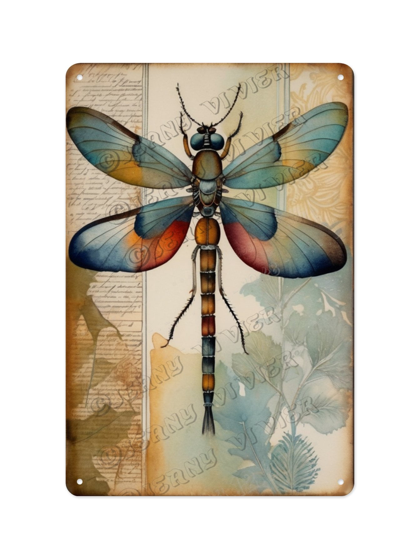 Rustic Country Dragonfly Tin Sign 12x16 Inches - Whimsical Nature ...