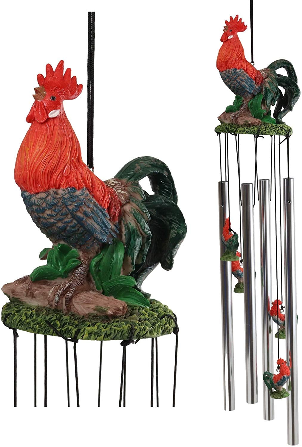 Rustic Country Farm Red Breasted Rooster Chicken Wind Chime Patio ...