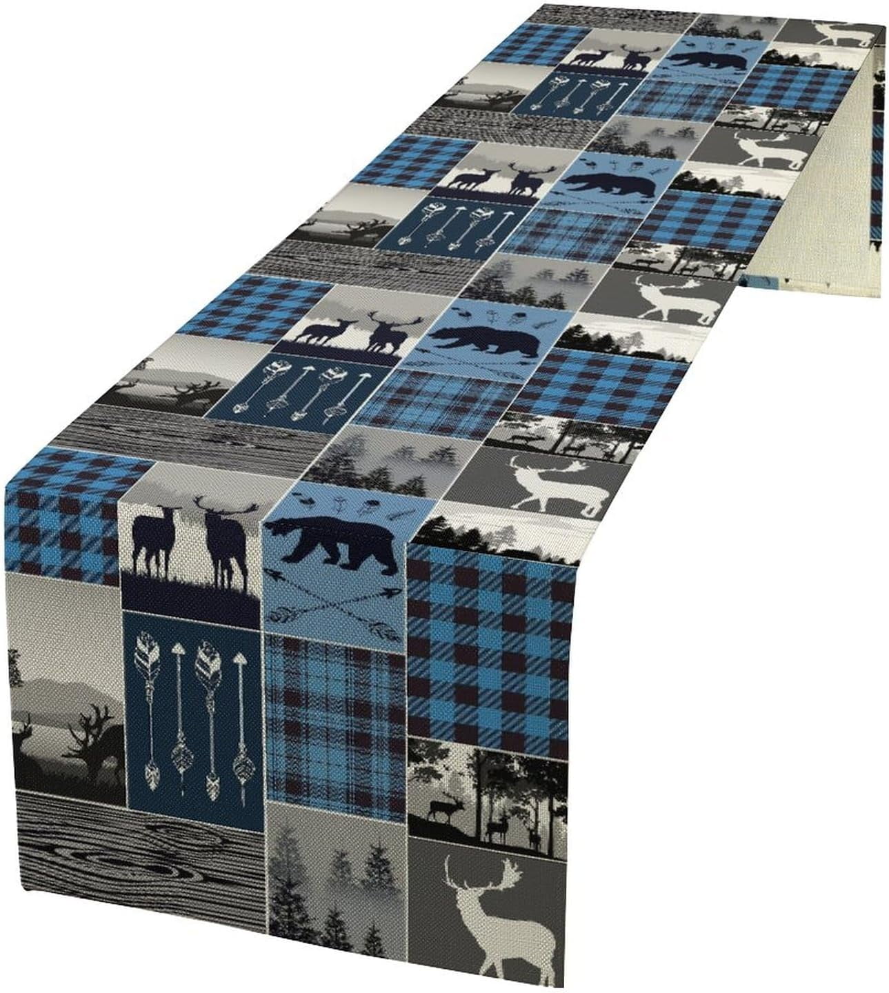 Rustic Country Farmhouse Elk Table Runner,Retro Cabin Bear Deer Hunting ...