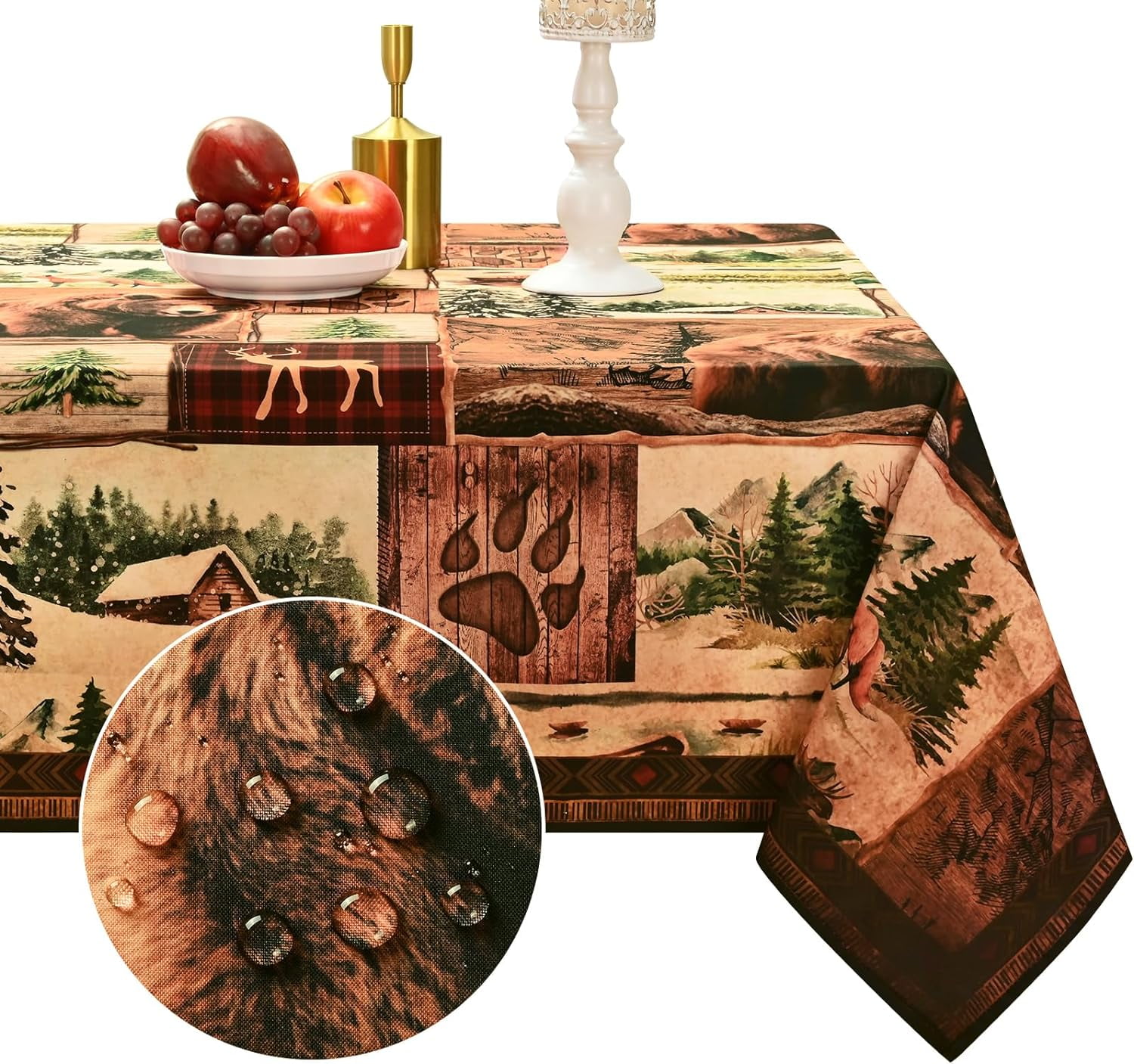 Rustic Country Rectangle Tablecloth, Farmhouse Lodge Bear Moose Deer ...