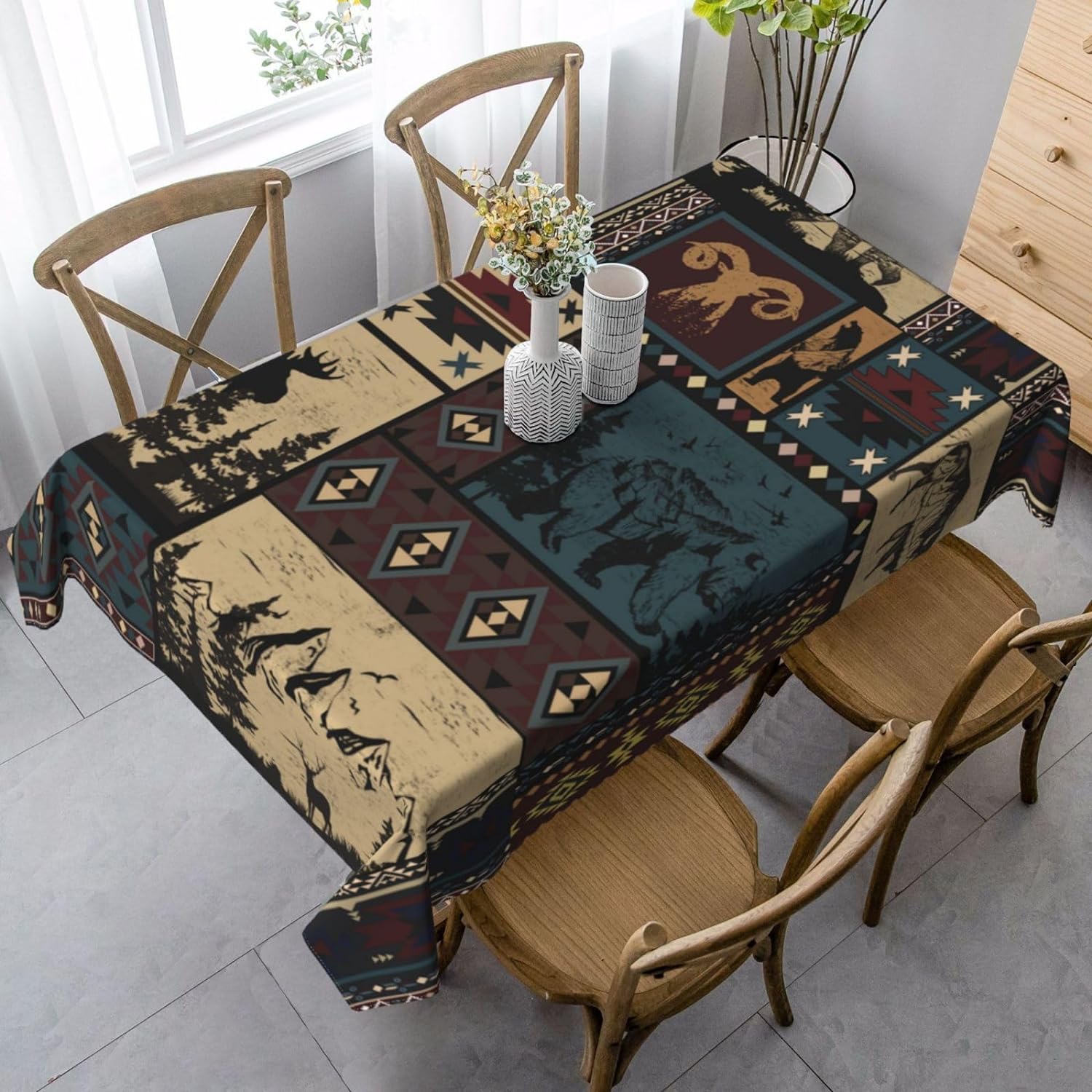 Rustic Country Rectangular Tablecloth,Aztec Ethnic Tribal Geometric ...